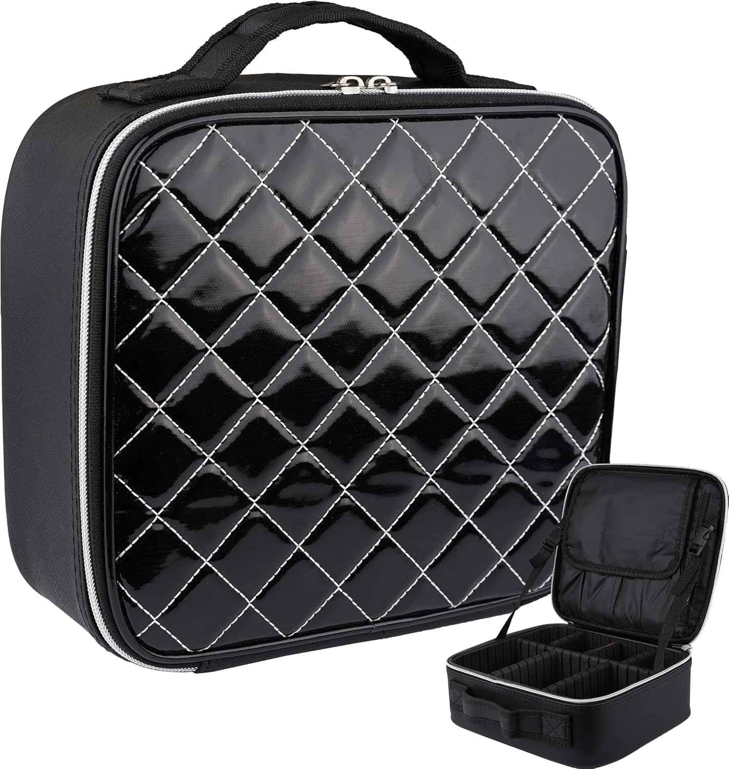 Uyolaxed Leather Makeup Bag with Compartments,Black Cosmetic Bag Makeup Organizer Makeup ...