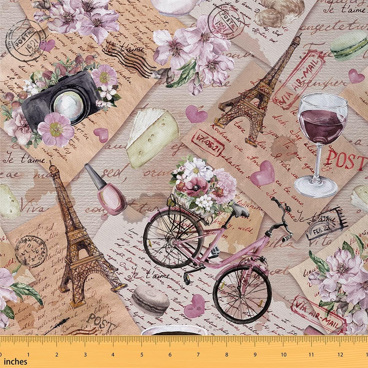 Amazon.com: Romantic Upholstery Fabric French Paris Theme Fabric by The ...