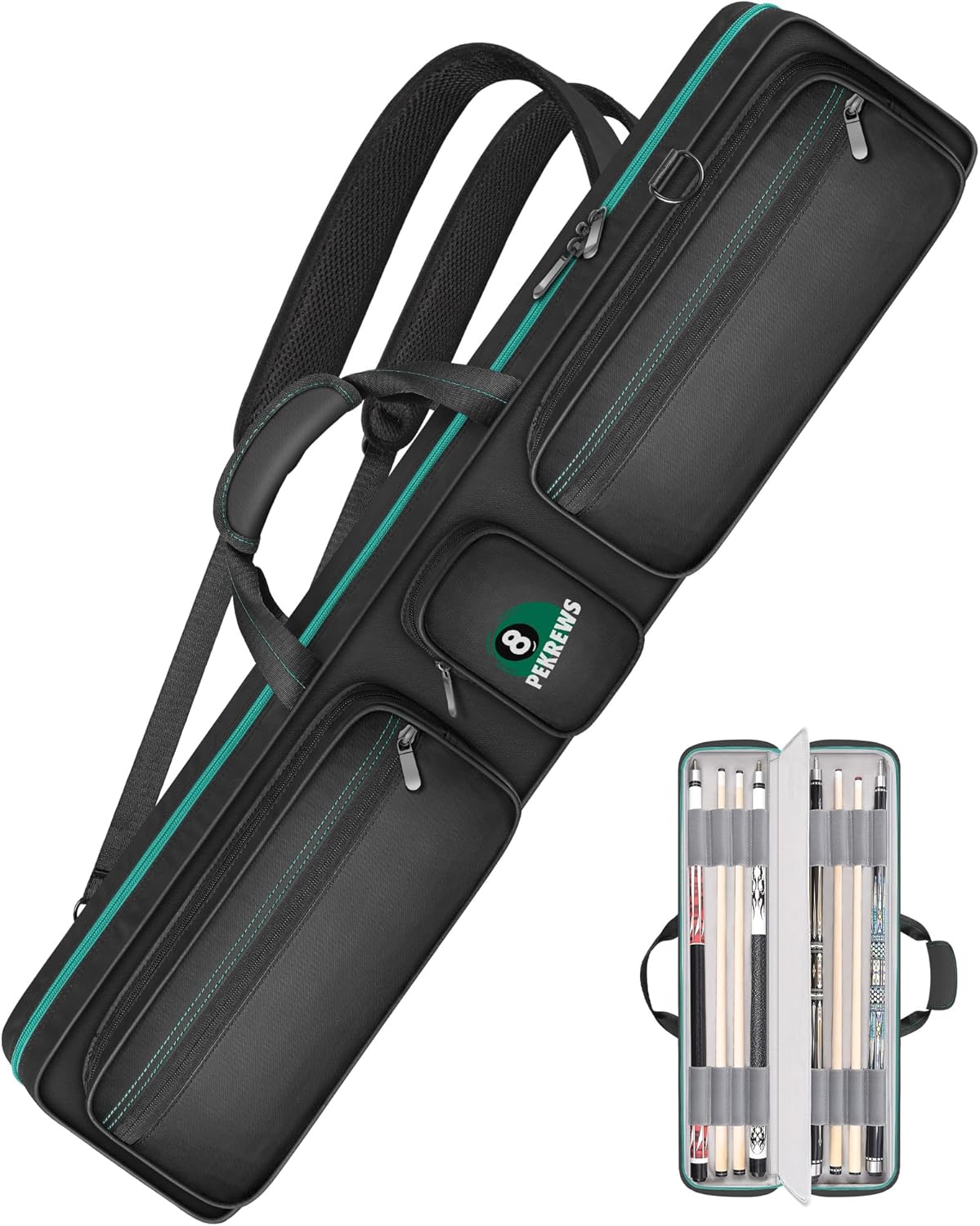 Pool Cue Case 4x4 Pool Stick Bag with Backpack Straps Soft Billiard Cue ...