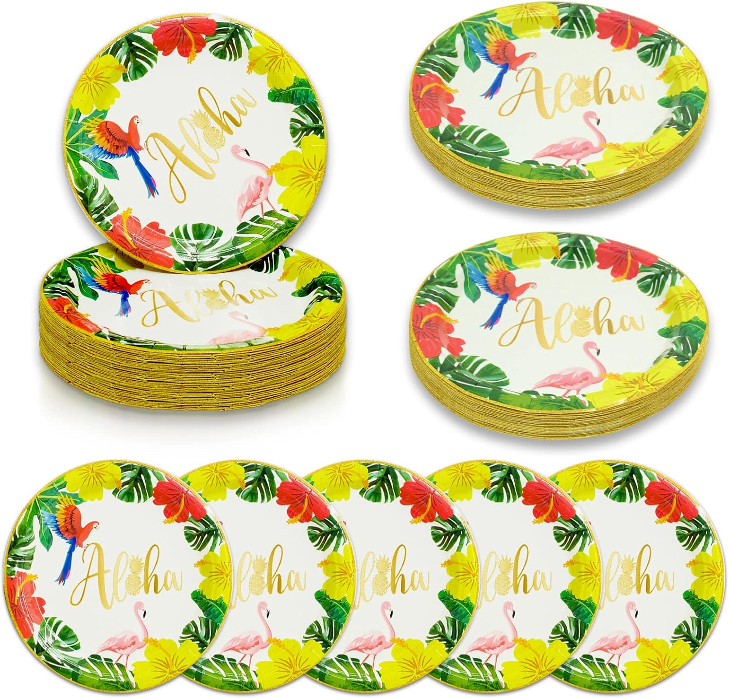 Amazon.com: CONEHOY 100 Pcs Flamingo Plates Hawaiian Aloha Paper Plates ...