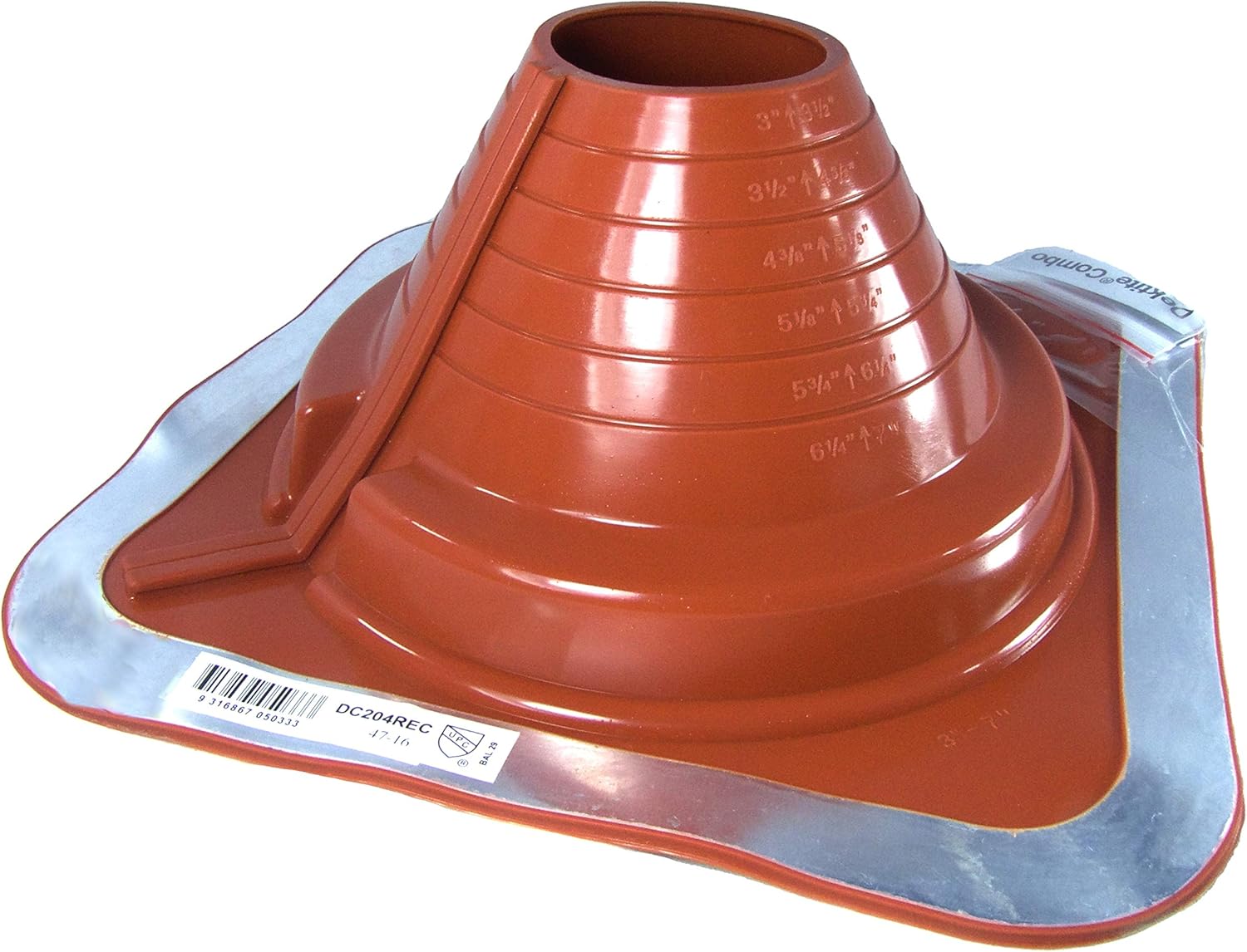 #4 (DC204REC) DEKTITE Square Base Combo Pipe Flashing Boot: RED High Temp Silicone Square Base ...