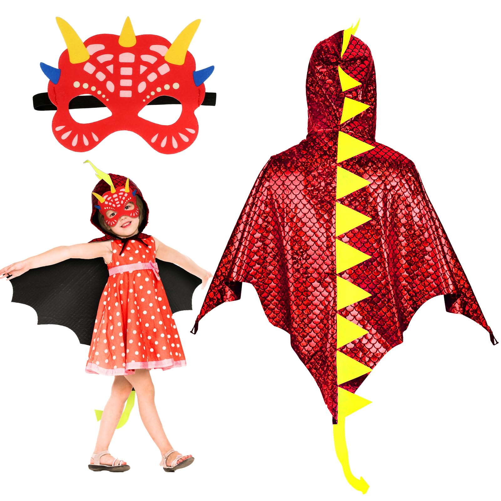 Landifor 2pcs Dinosaur Costume for Kids Red Dino Fancy Dress Outfit ...