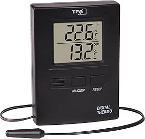 TFA Dostmann Digital Thermometer for Indoor and Outdoor Use, 30.1012.01 ...