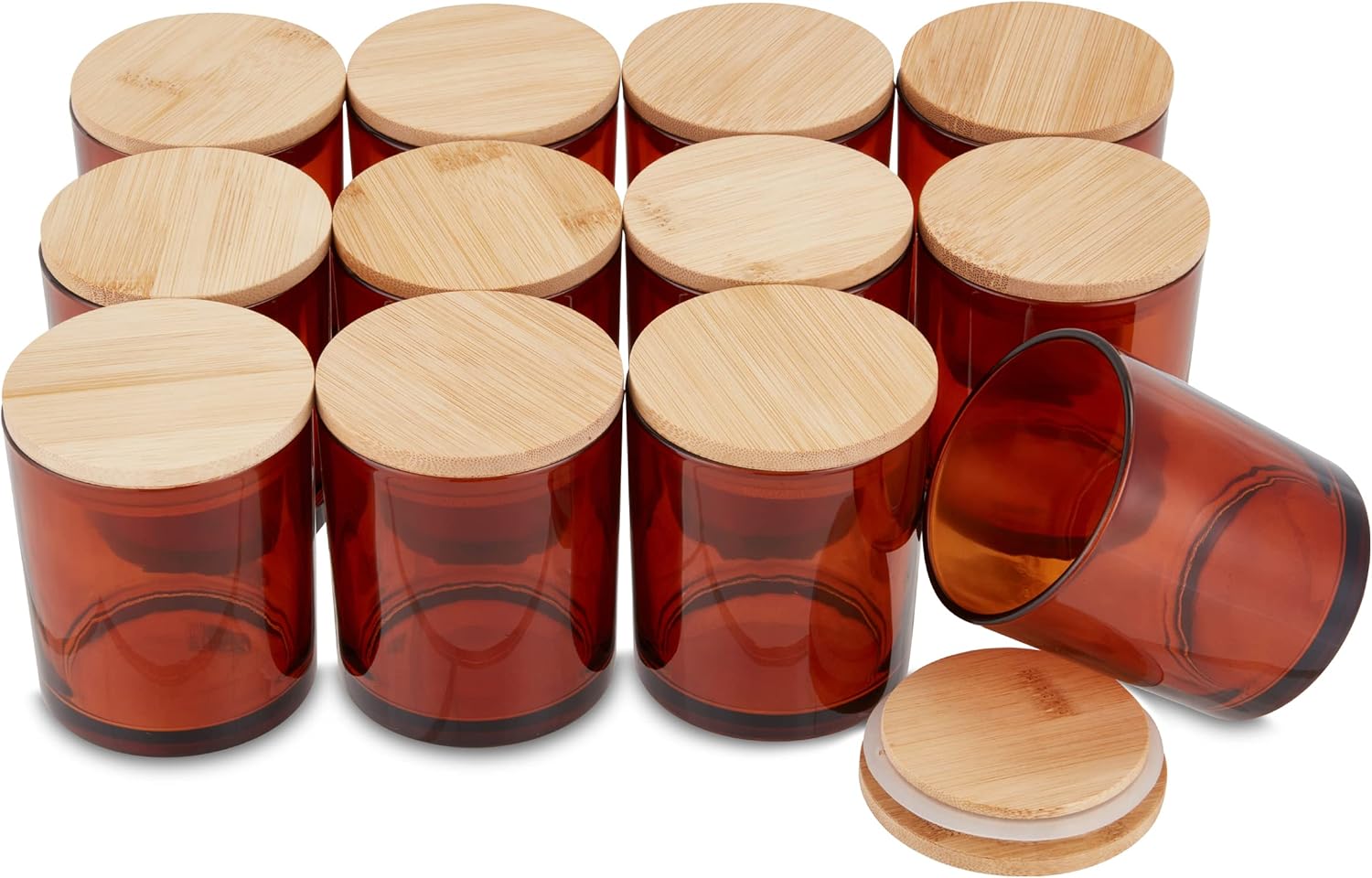 Amazon.com: pavelle 10 oz. Amber Glass Candle Jars with Bamboo Lids for ...