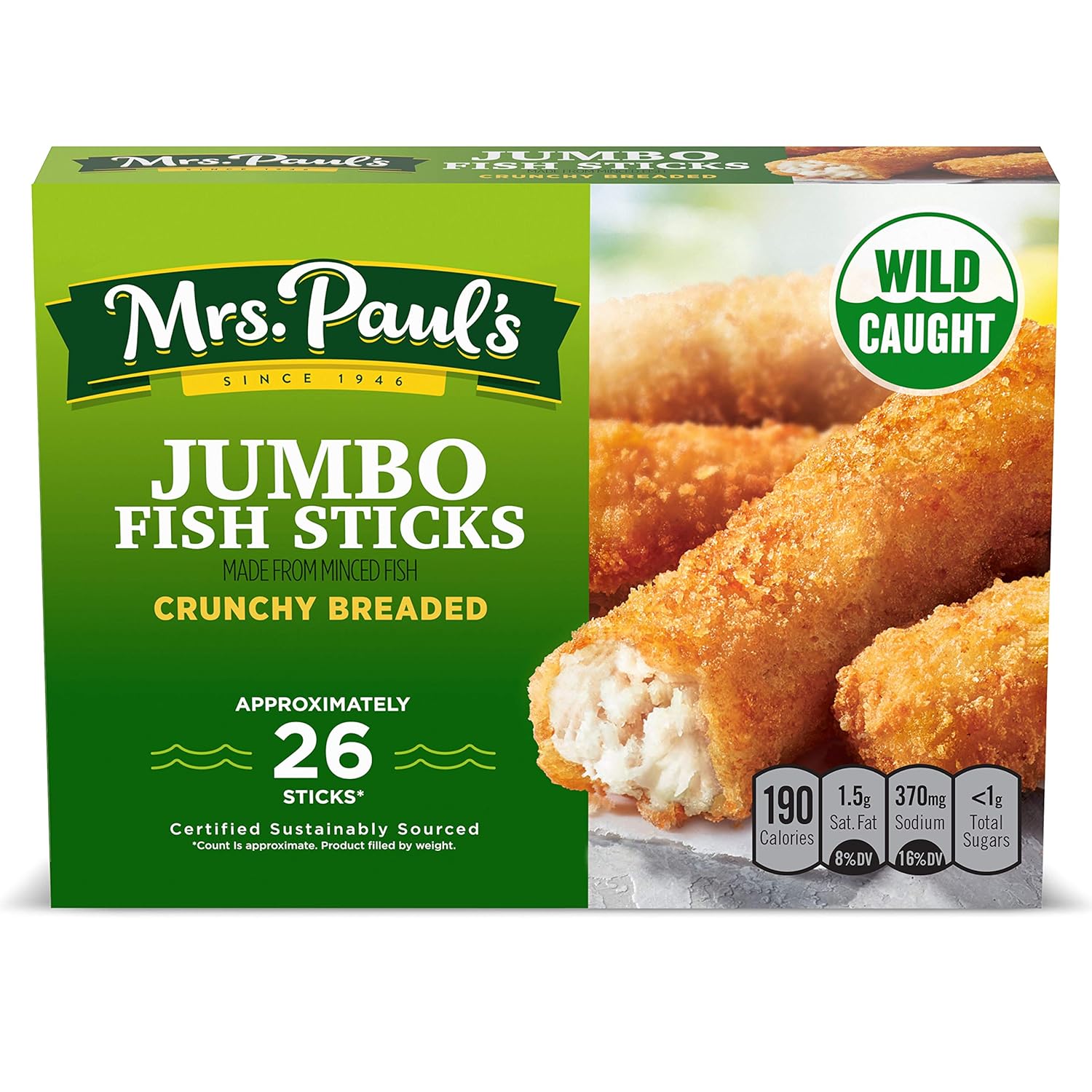Amazon.com: Mrs. Paul's Crunchy Breaded Jumbo Fish Sticks, Frozen, 23 ...