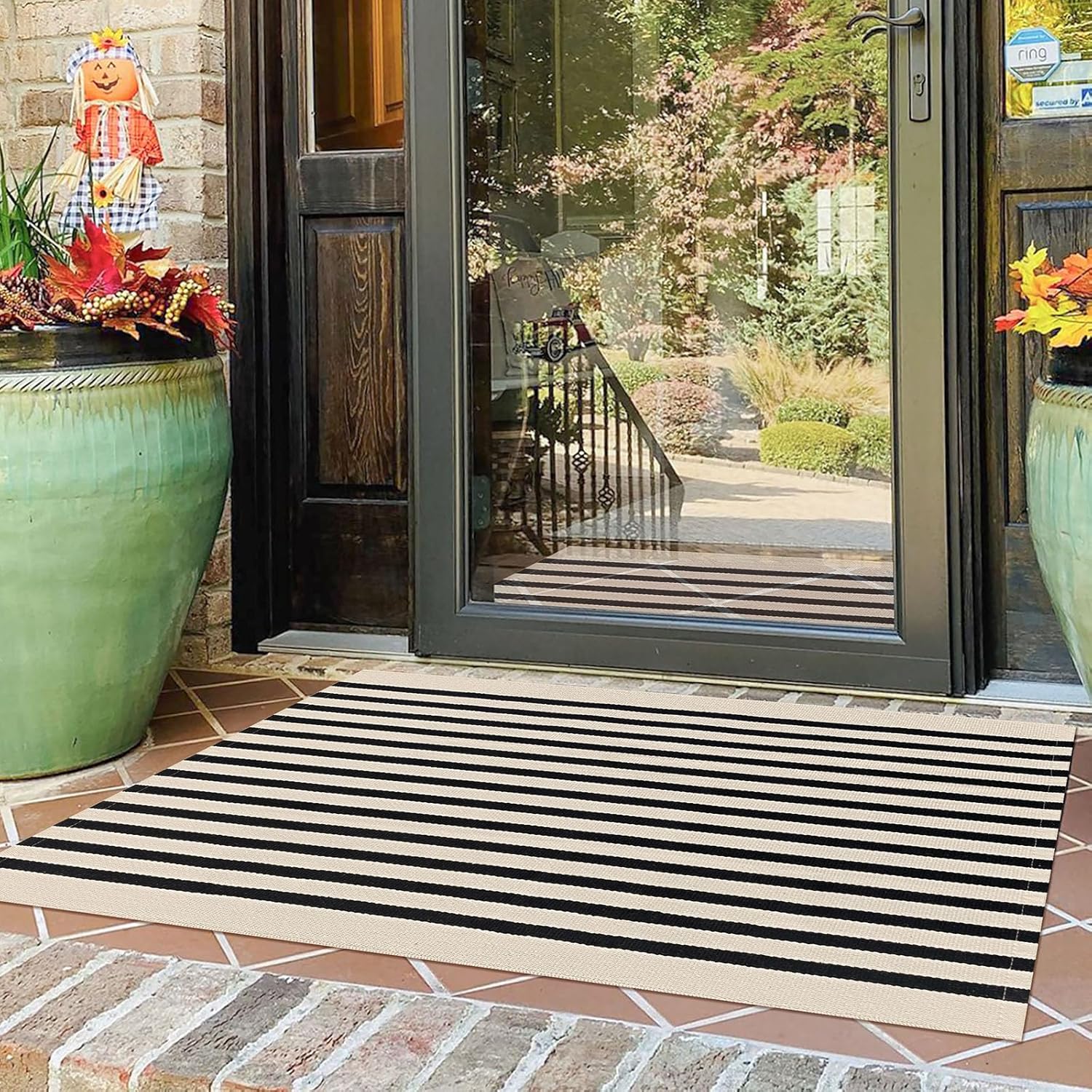Amazon.com: KOZYFLY Black and Beige Striped Porch Rug 27.5x43 Inches ...