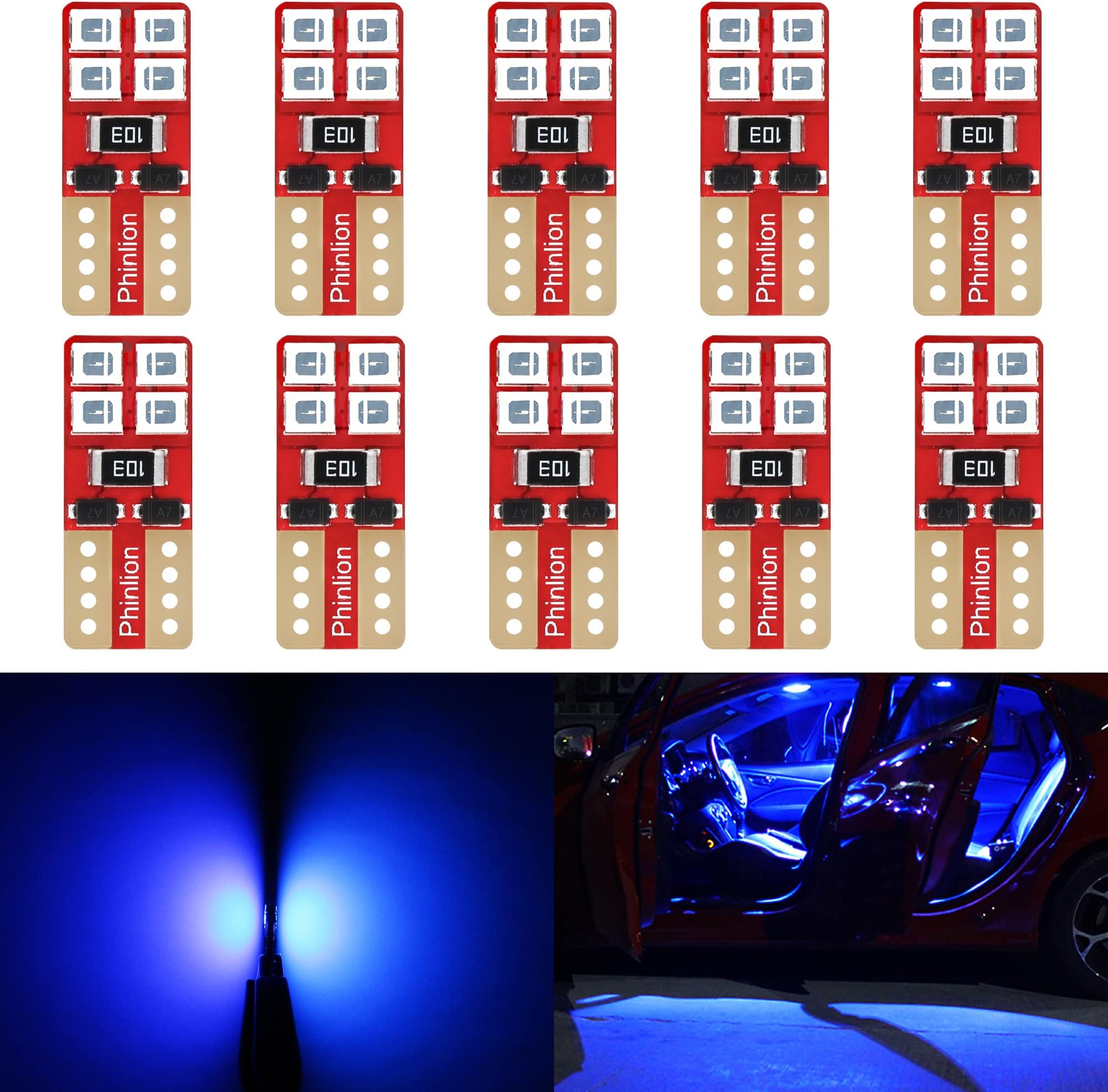 Amazon.com: GRB Ultra Bright Wedge T10 194 168 2825 LED Base Bulb for ...