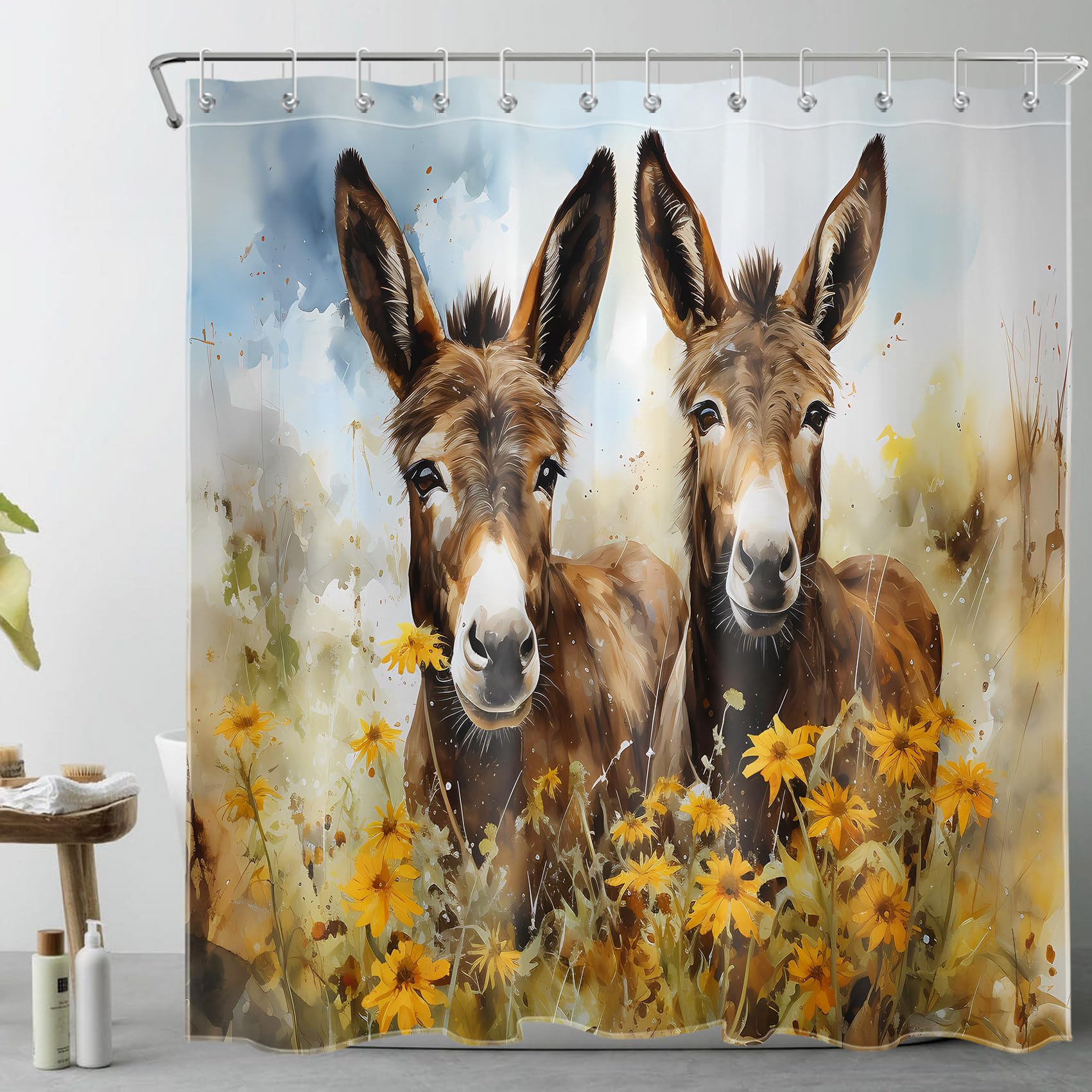 Amazon.com: HVEST Farmhouse Donkey Shower Curtain for Bathroom,Funny ...