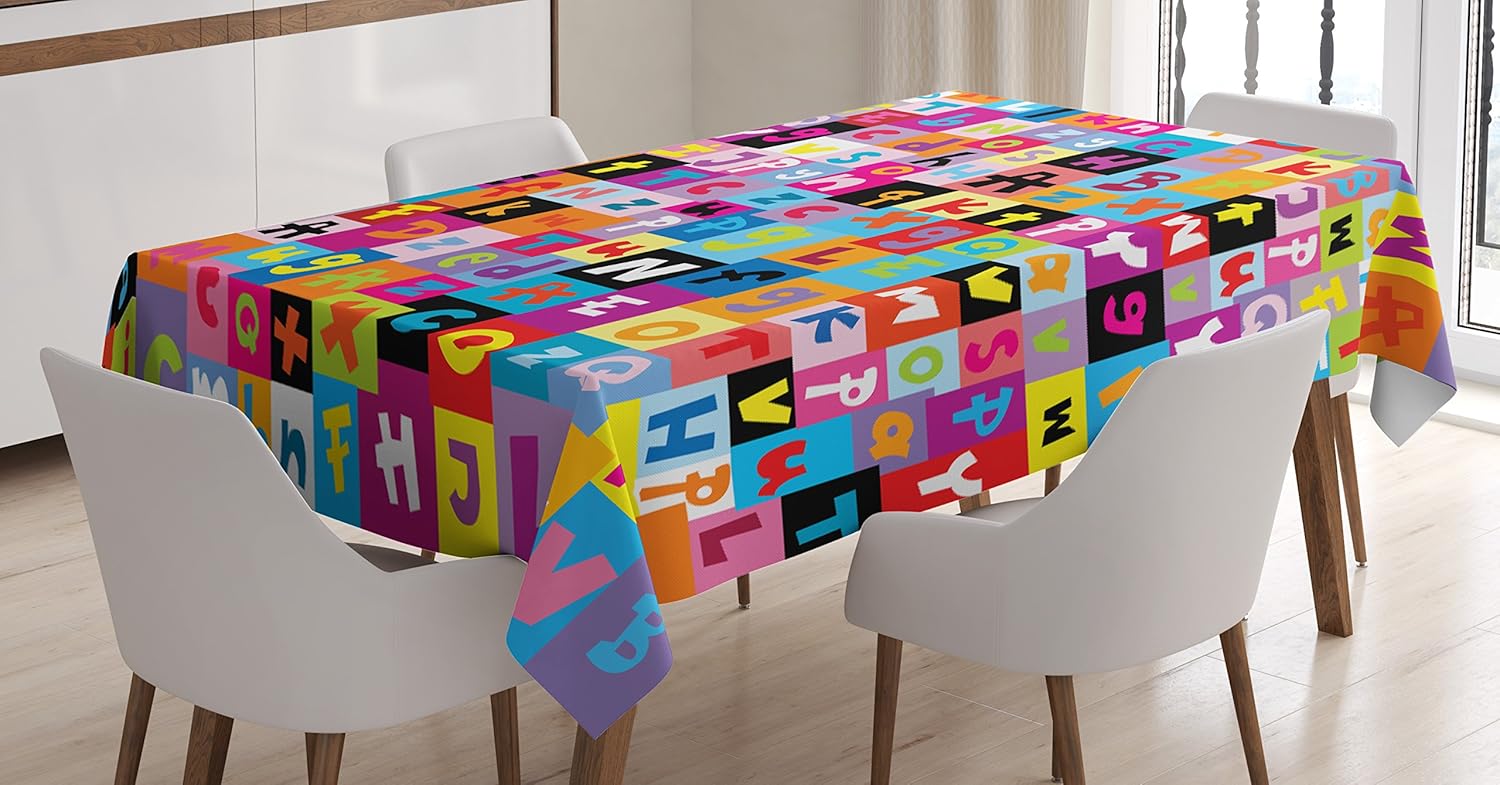 Amazon.com: Ambesonne Abstract Tablecloth, Colored Alphabet Letters ...