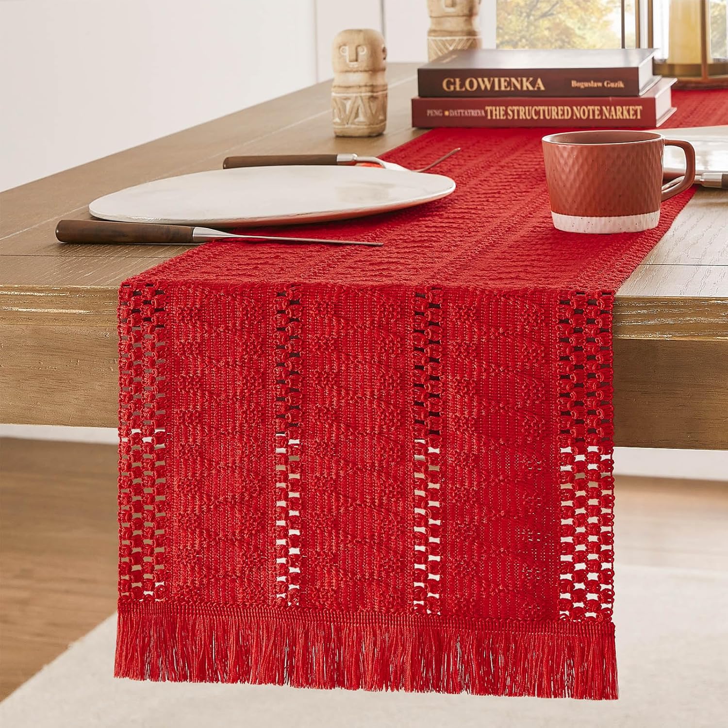Amazon.com: ZeeMart Macrame Style Table Runner with Short Tassels ...