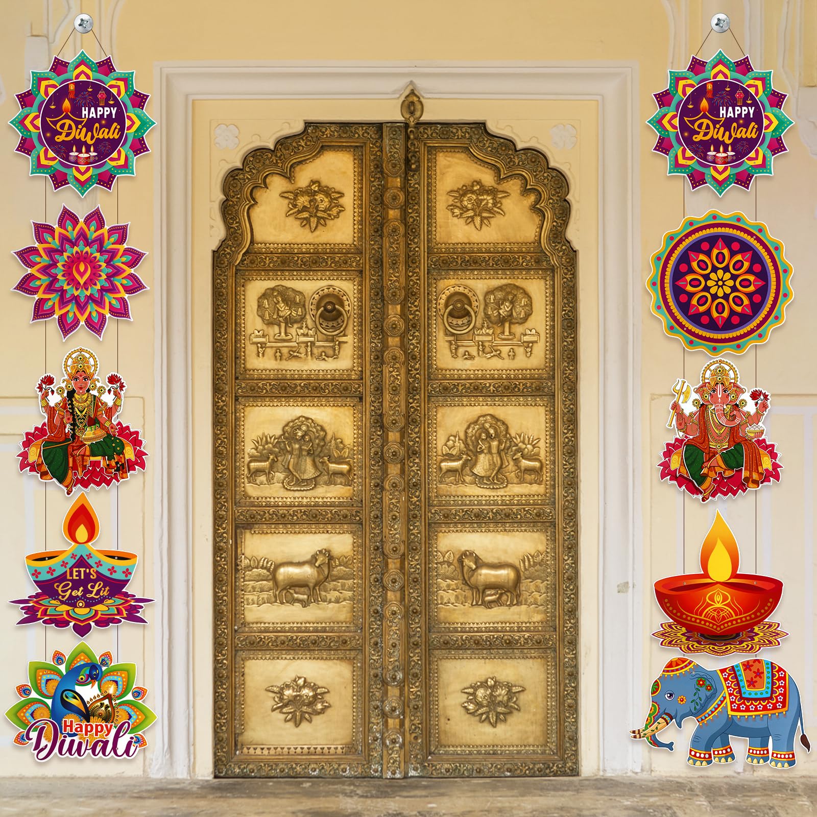 Amazon.com: HOWAF 2 PCS Happy Diwali Porch Signs, Diwali Rangoli ...