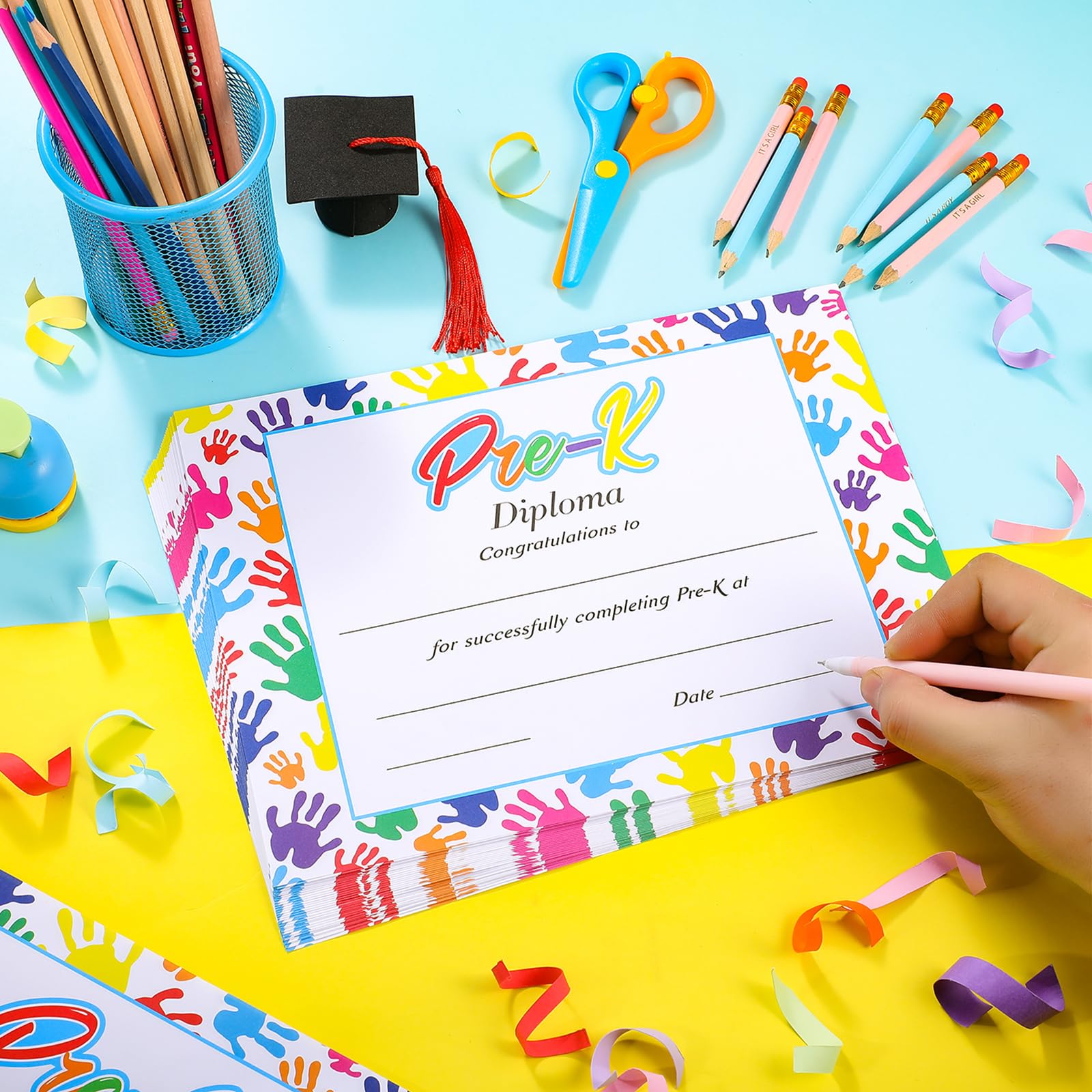 Certificado De Graduación Con Huella De Mano Para Preescolar