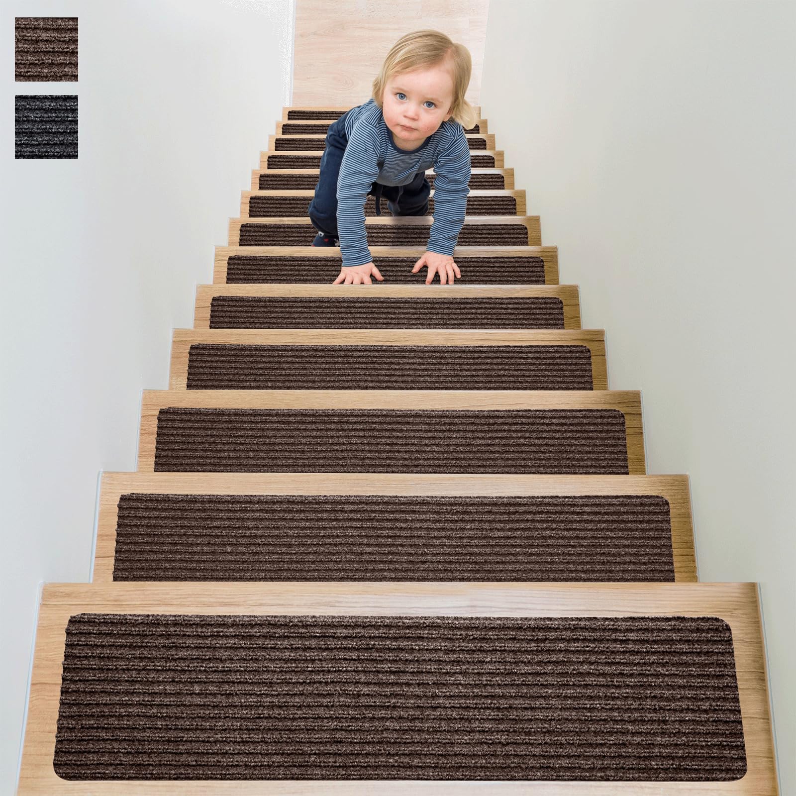 Carpet Stair Treads Non-Slip 8"x30" Brown - (15-Pack) Runners for ...