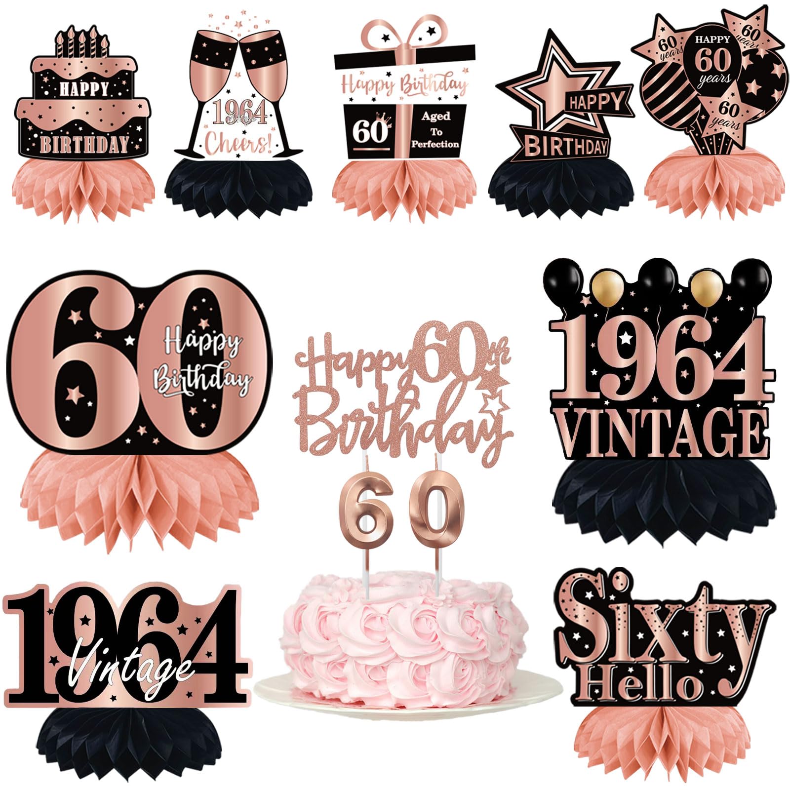 Amazon.com: 12Pcs 60th Birthday Party Decorations, 1964 Rose Gold Table ...