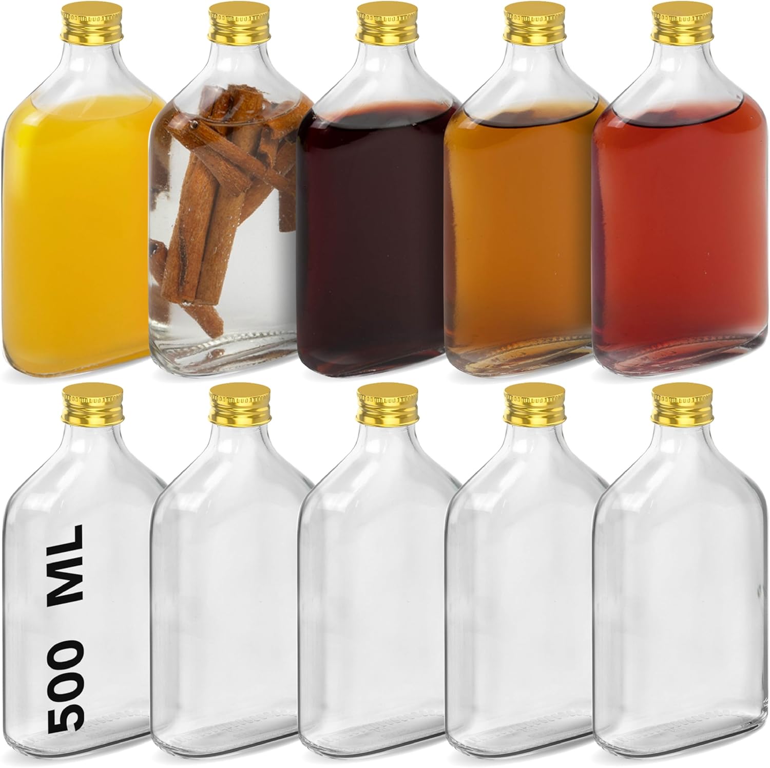 HEFTMAN Flask Small Glass Bottles - 10 Pack 500ml Glass Bottles with ...