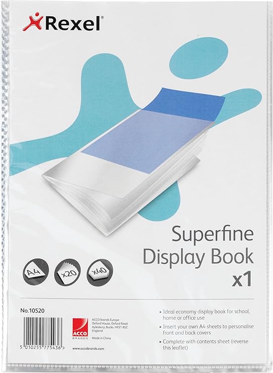 Amazon.com : Rexel Superfine Display Book 20 Sheets A4 Clear : Office ...