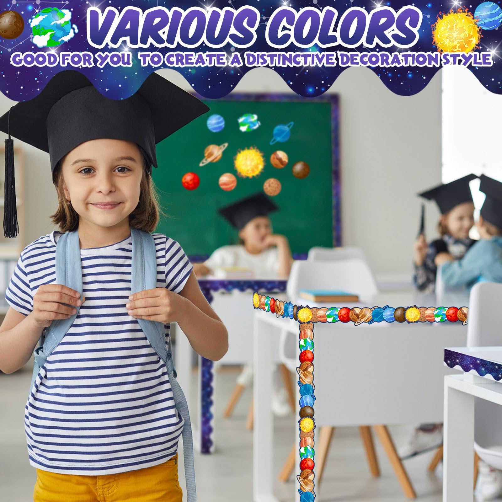 Snapklik.com : 2 Rolls 65.6ft Space Bulletin Board Decorations Solar ...