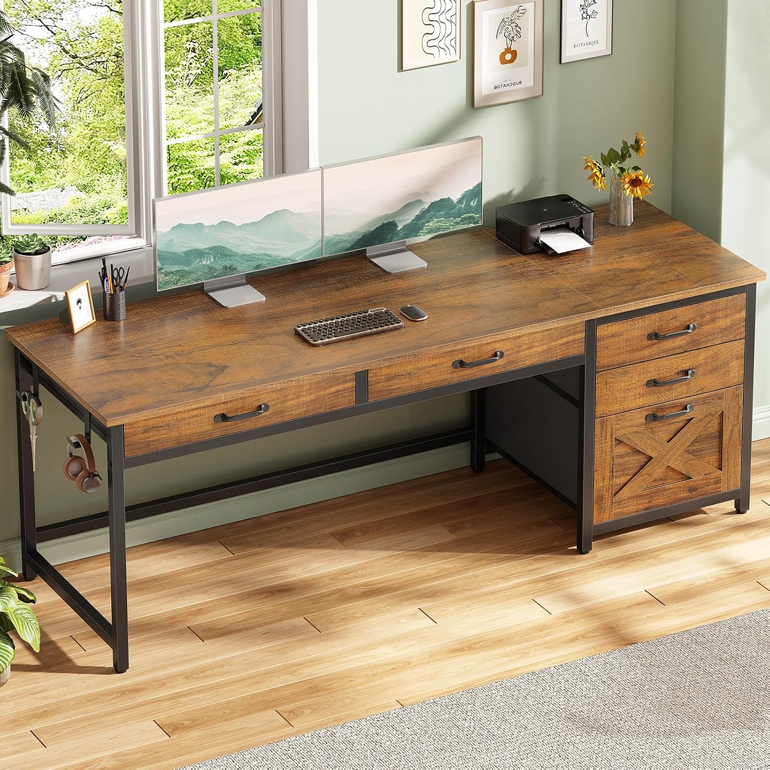 Amazon.com: SEDETA Office Desk with 5 Fabric Drawers, Computer Desk ...