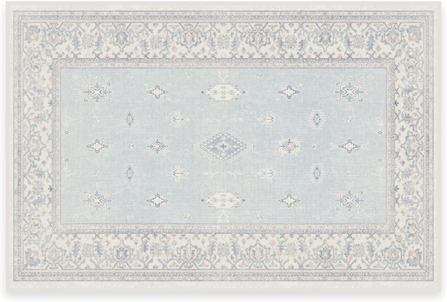 Amazon.com: RUGGABLE Washable Vintage Area Rug – Verena Soft Blue 2x3 ...