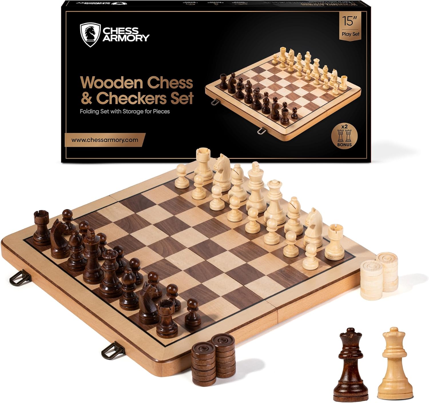 Amazon.com: Chess Armory Premium Checkers and Chess Set - Wooden Board ...