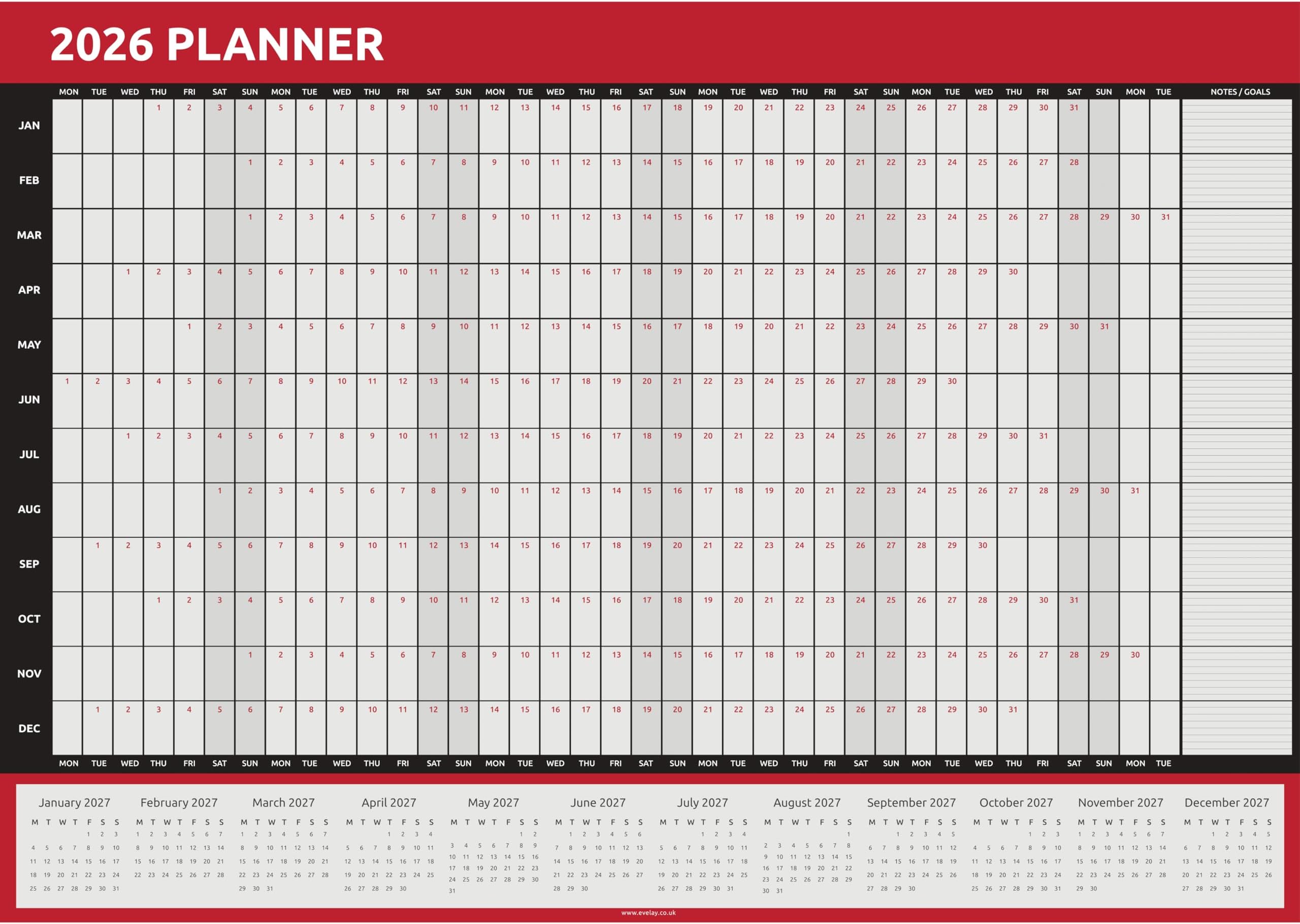 Evelay 2026 Wall Planner Calendar A1 Size (84cm x 59cm) Full Year to ...