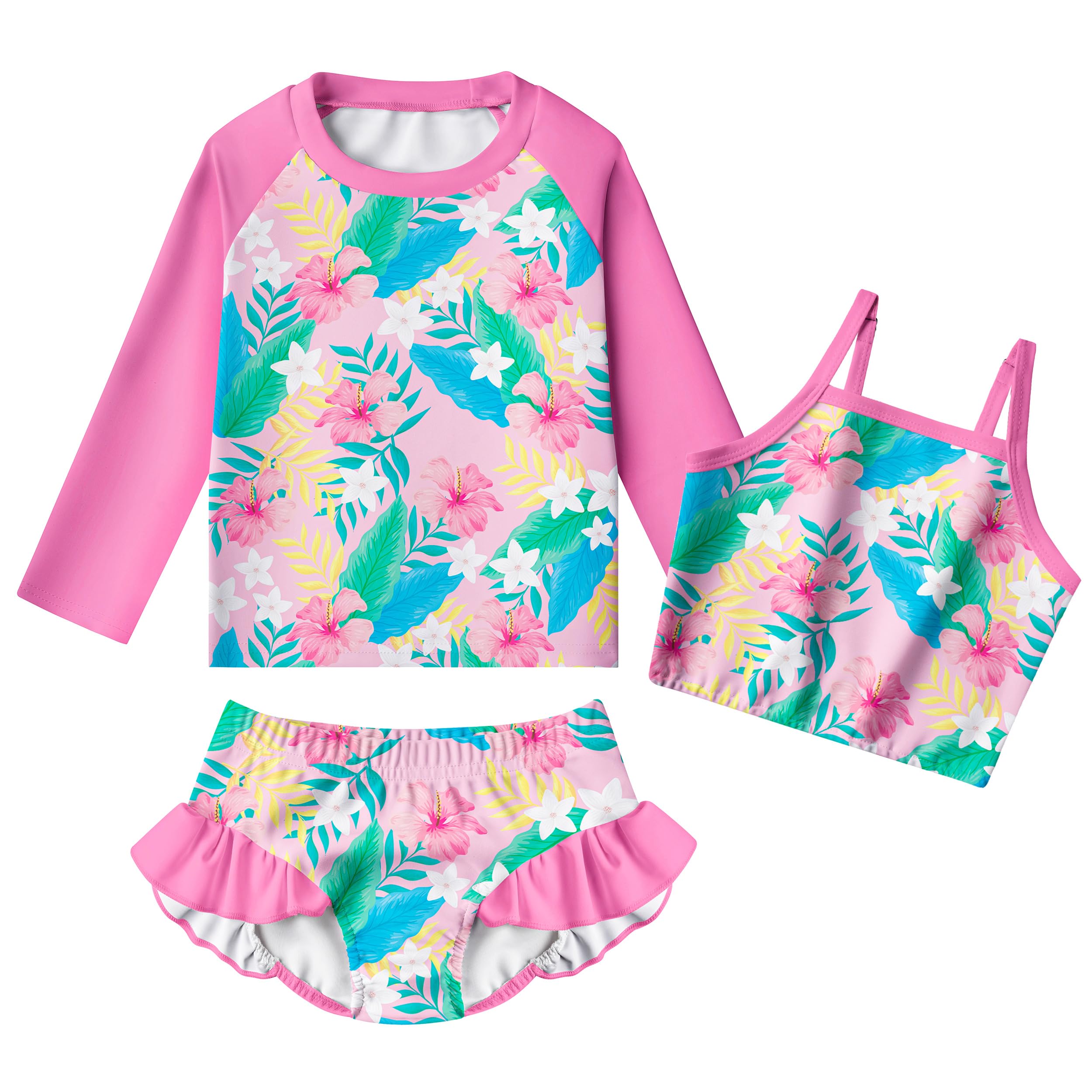 Snapklik.com : Girls Rash Guard Sets Flowers Long Sleeves Swimsuit 3 ...