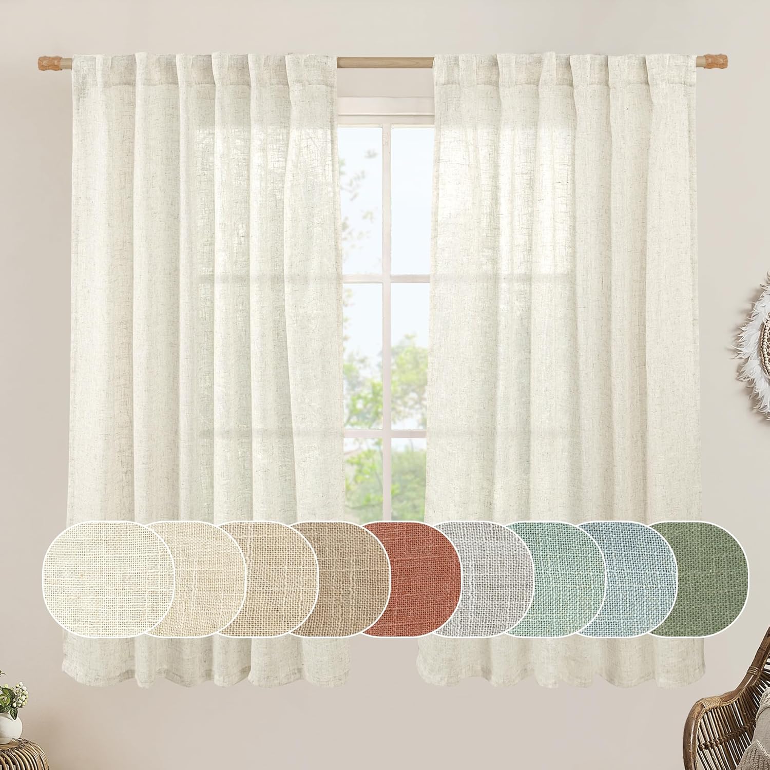 Amazon.com: LAMIT Semi Sheer Linen Window Curtains 63 Inch Length ...