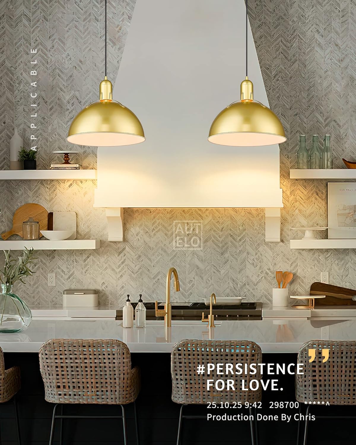 AUTELO Gold Pendant Light, 14" Large Pendant Light Fixtures in Gold ...