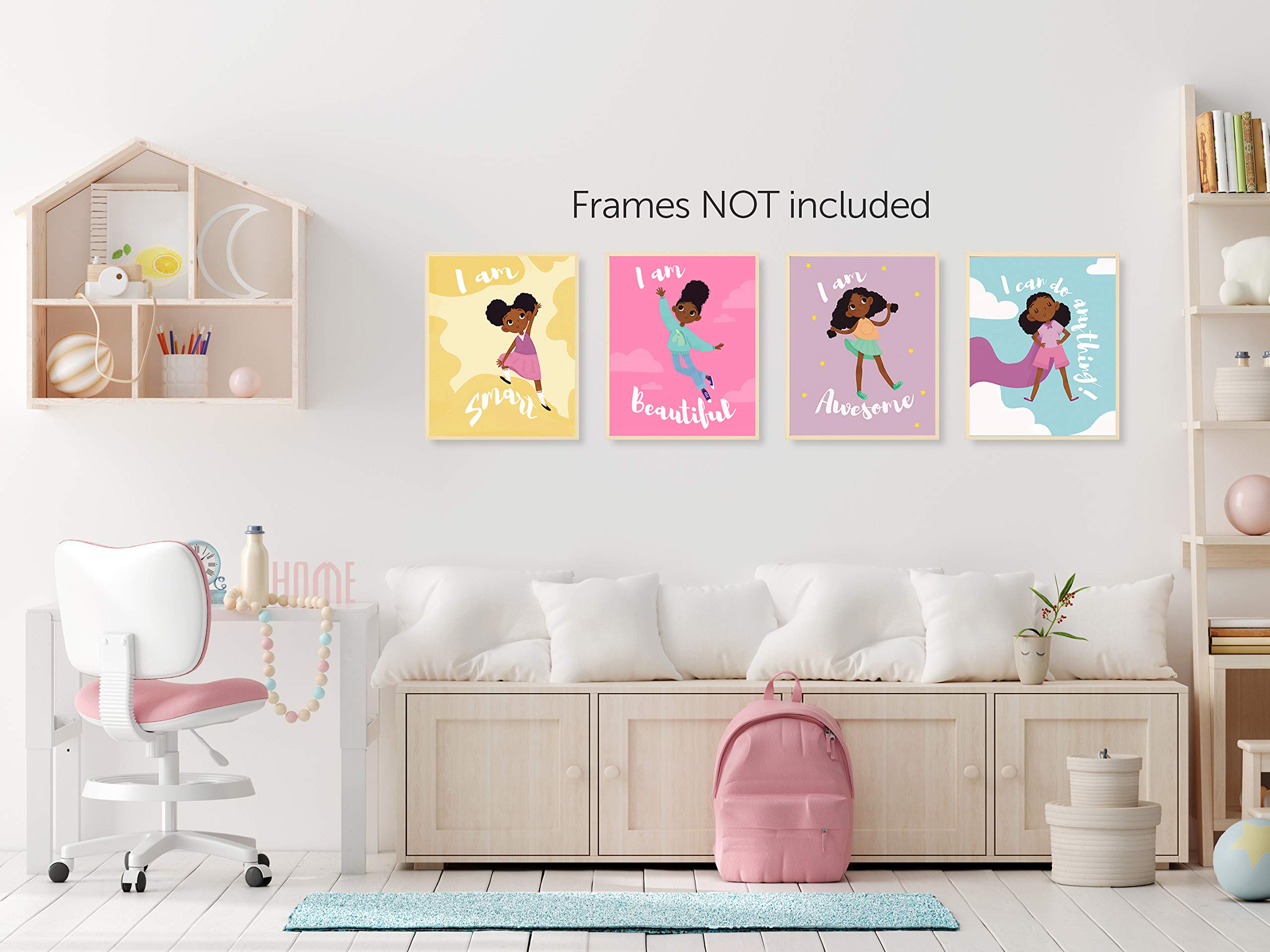 Set of 4 Girls Room Decor, Motivational Black Girl Wall Art, (Unframed ...