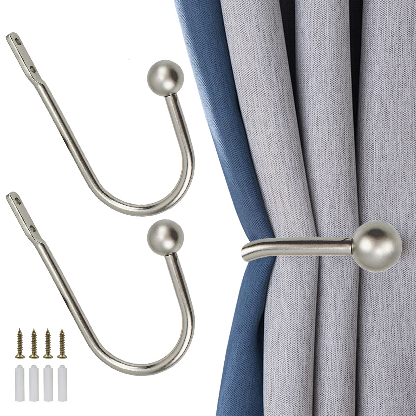 YankMooM 2 Pack Metal Curtain Holdback Decorative Silver Curtain ...