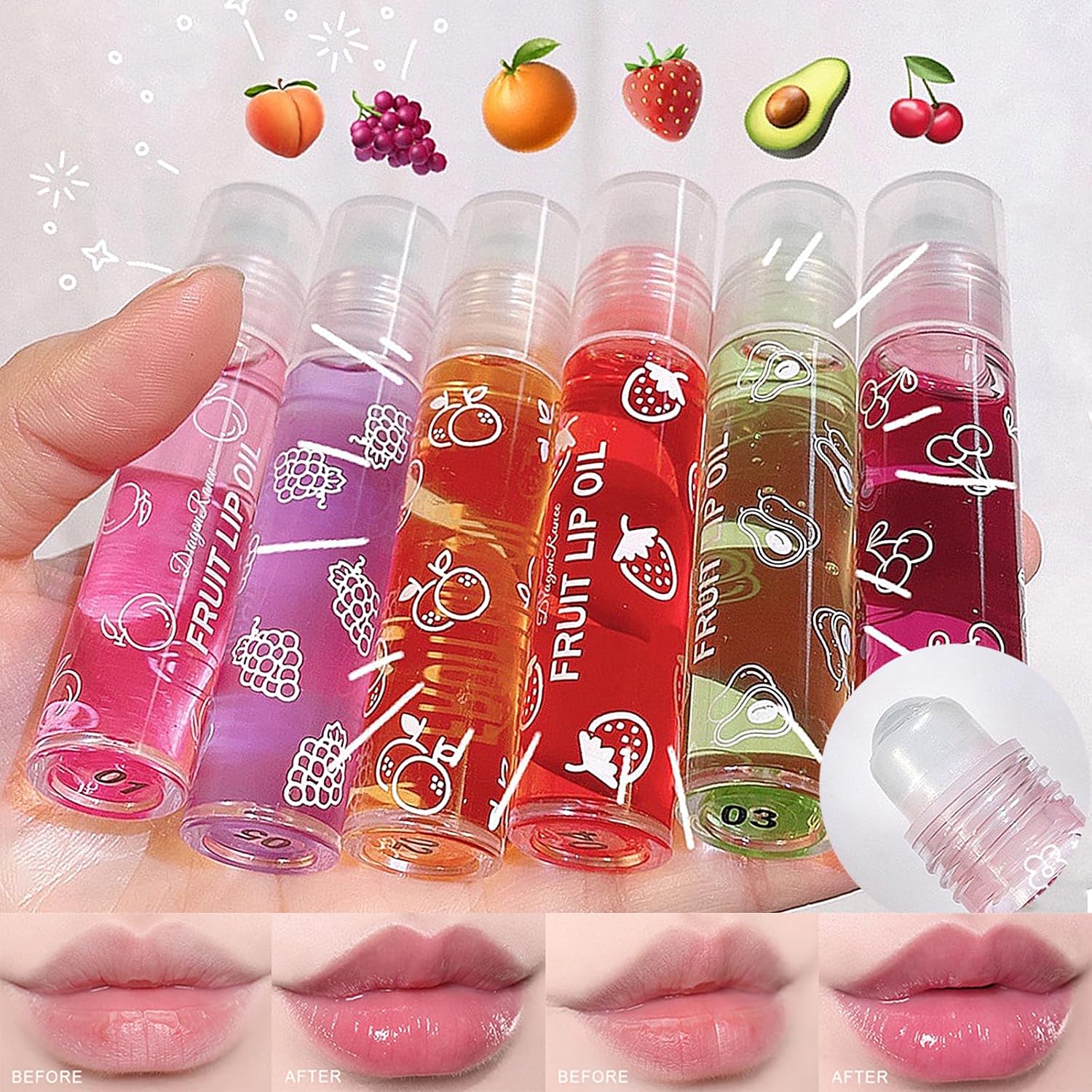 Amazon.com : Hydrating Roll On Lip Oil, 6 Pcs Lip Glow Oil Plumpimg Lip ...