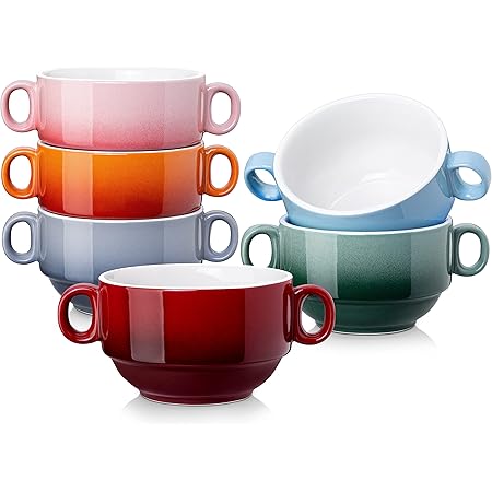 Amazon.com | Lallisa 5 Pcs 32 oz Ceramic Soup Bowls with Double Handle ...