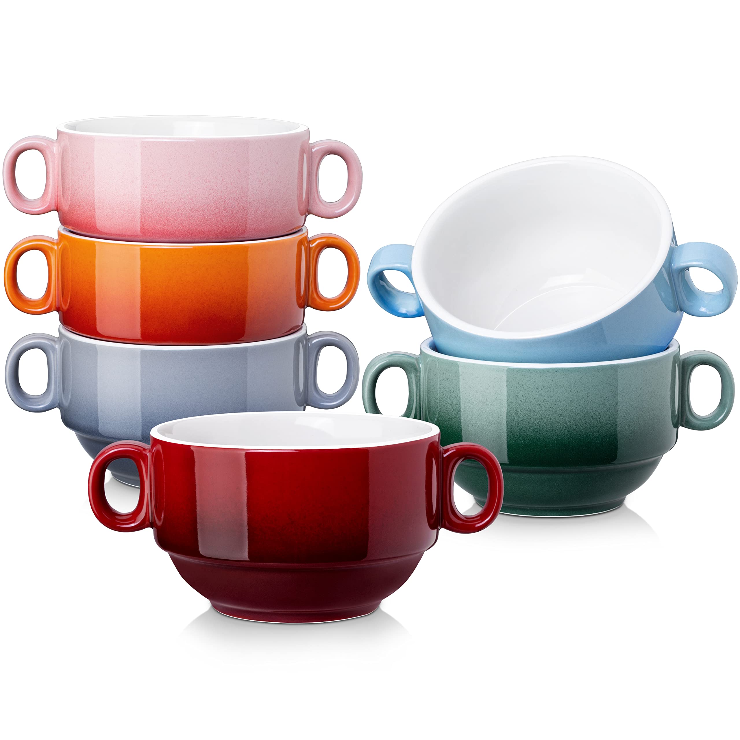 LOVECASA Multi Color Soup Bowls With Handles Small Ceramic French