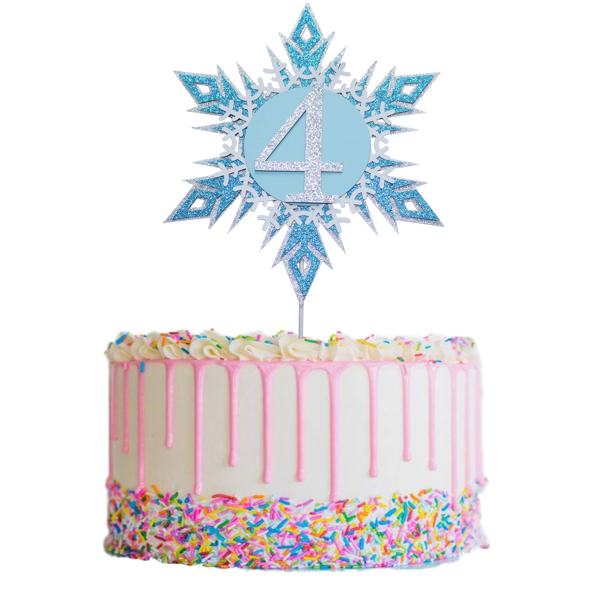 Buy Frozen Cake Toppers 4, Happy 4th Birthday Cake Topper, 4th Snow ...