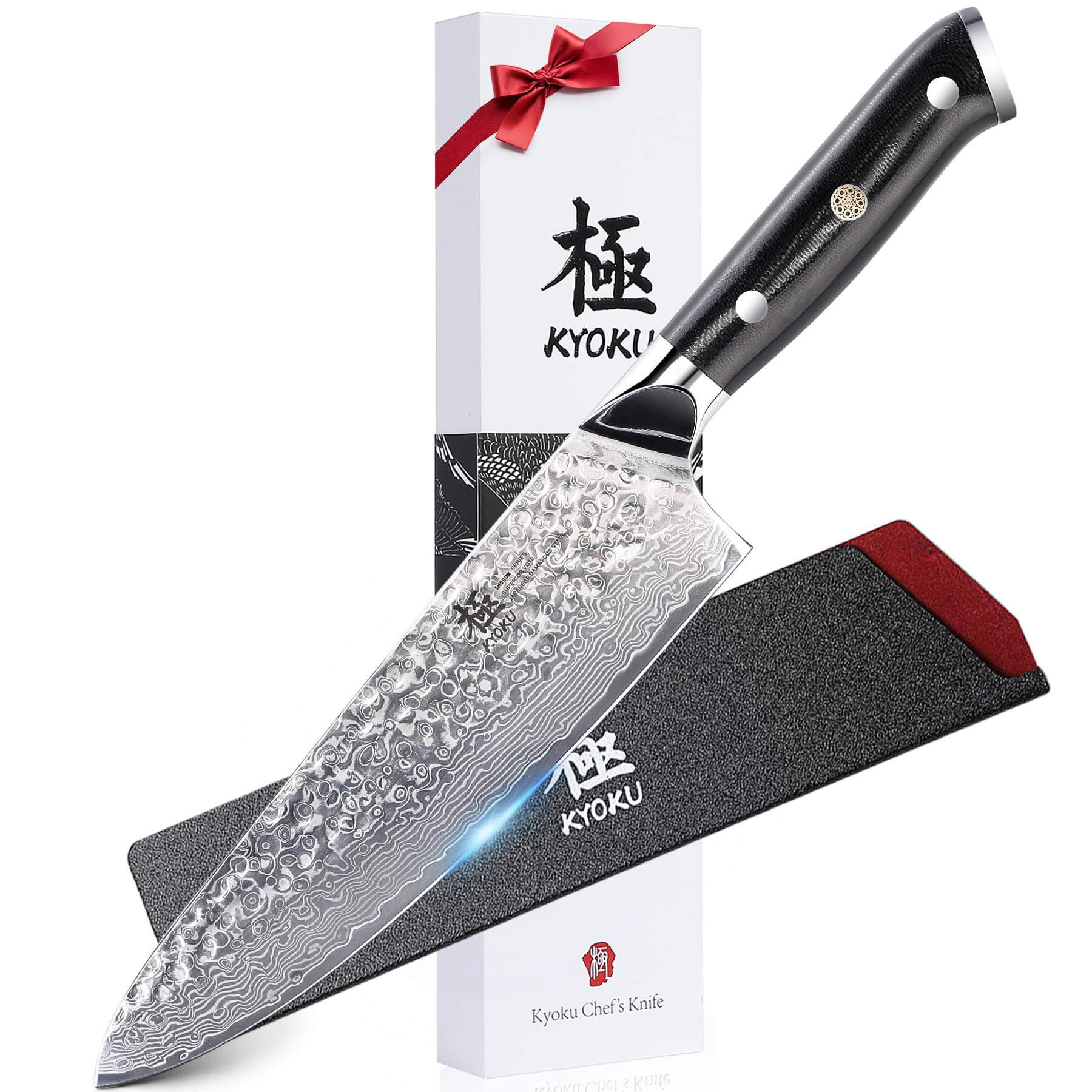 KYOKU Chef Knife - 8"- Shogun Series Japanese VG10 Steel Core Hammered ...