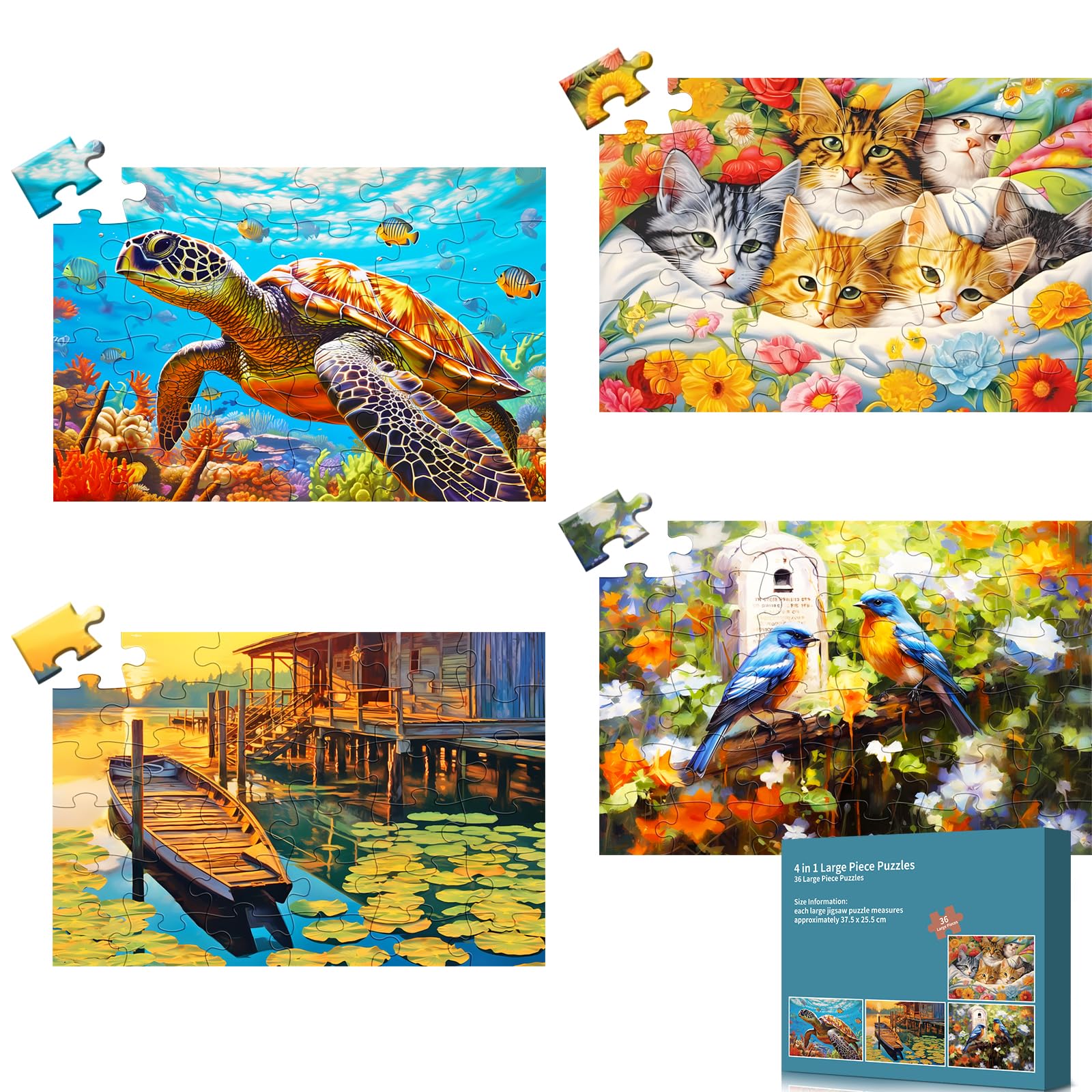 Amazon.com: mjyphdm 4 Packs 36 Piece Large Jigsaw Puzzles for Elderly ...
