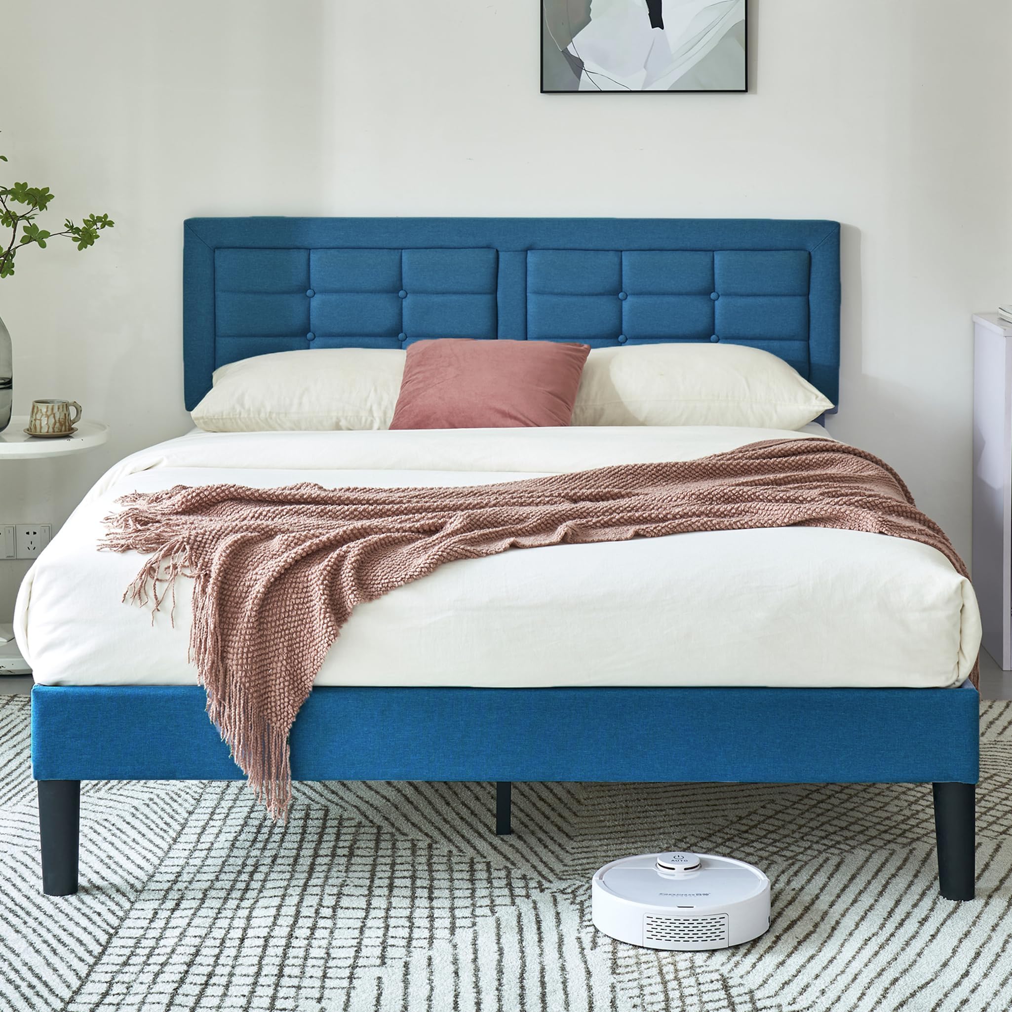 Amazon.com: VECELO Queen Size Bed Frame with Adjustable Headboard ...
