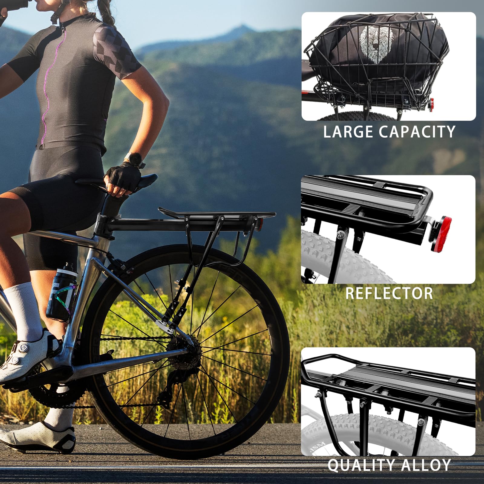Versatile Rear Bike Rack -110 lbs Load Capacity Bike Cargo Racks- Quick ...