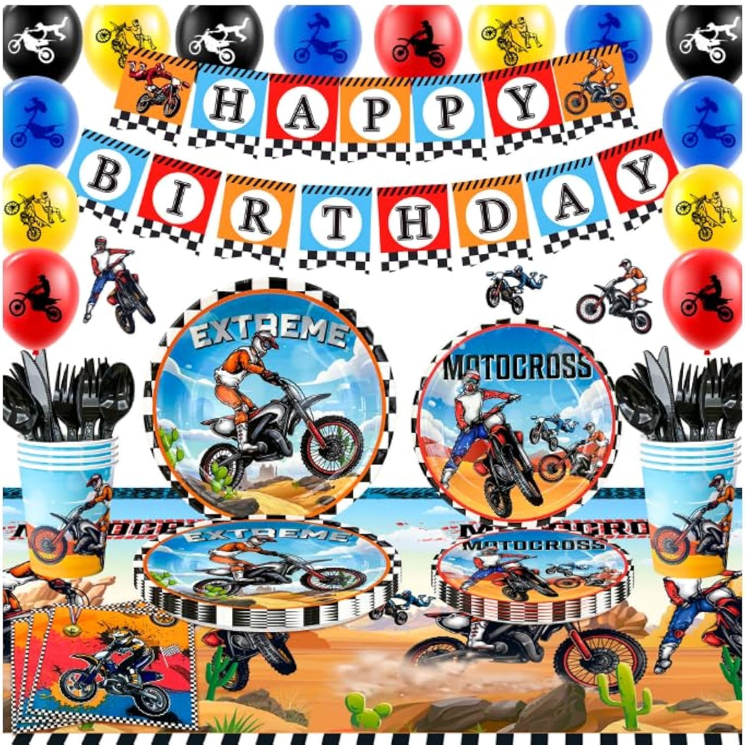 Amazon.com: Motorcycle Birthday Supplies, 98pcs Motorcycle Birthday ...