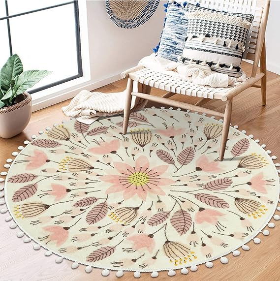 Amazon.com: Uphome Round Rug for Bedroom 4' Circle Cute Area Rug with ...