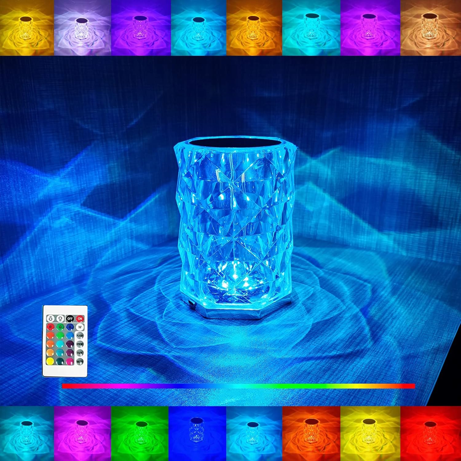 Yevheniy Crystal Lamp, 16 RGB Color Changing Rose Diamond Table Lamp ...