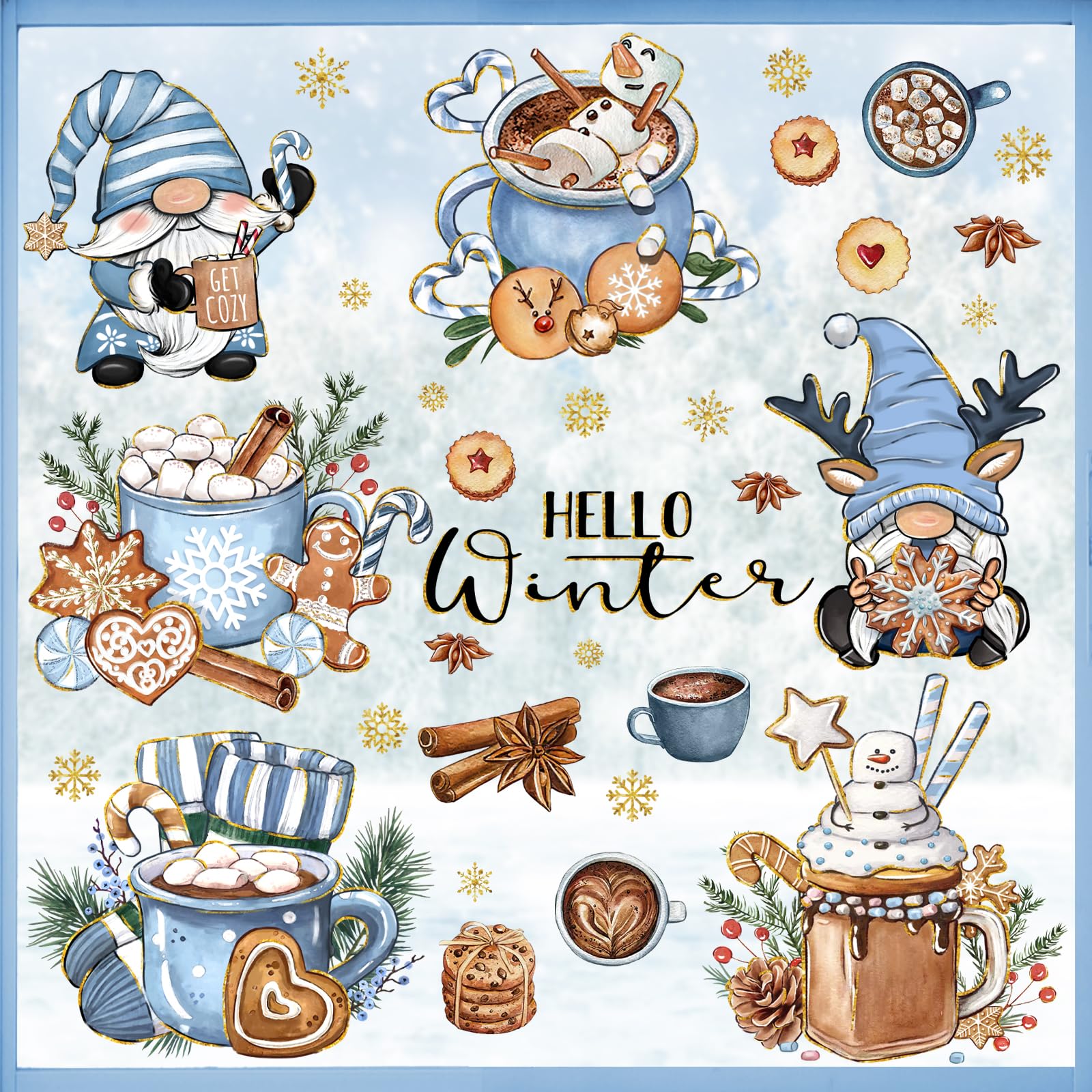 Amazon.com: Mfault 145 PCS Hello Winter Gnome Window Clings 9 Sheets ...