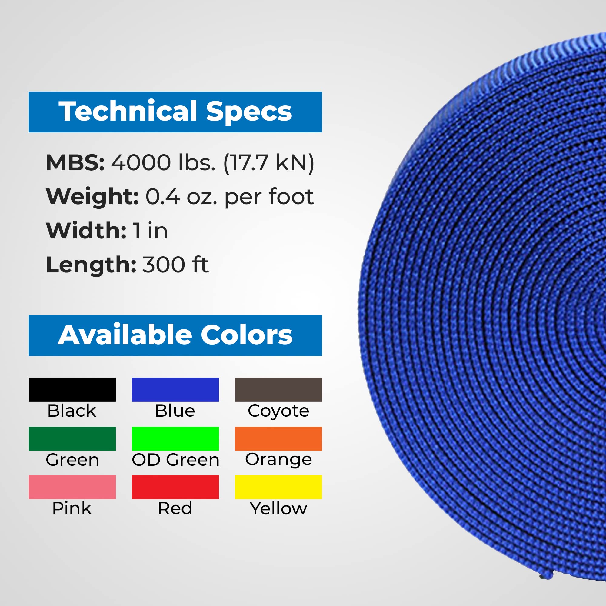 Snapklik.com : Rock-N-Rescue Heavyweight Nylon Tubular Webbing - 50 Feet