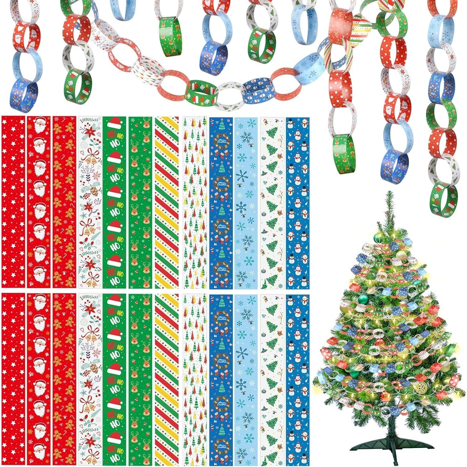 PLULON 720 Pcs Christmas Paper Chains Strips Festive Craft Paper ...