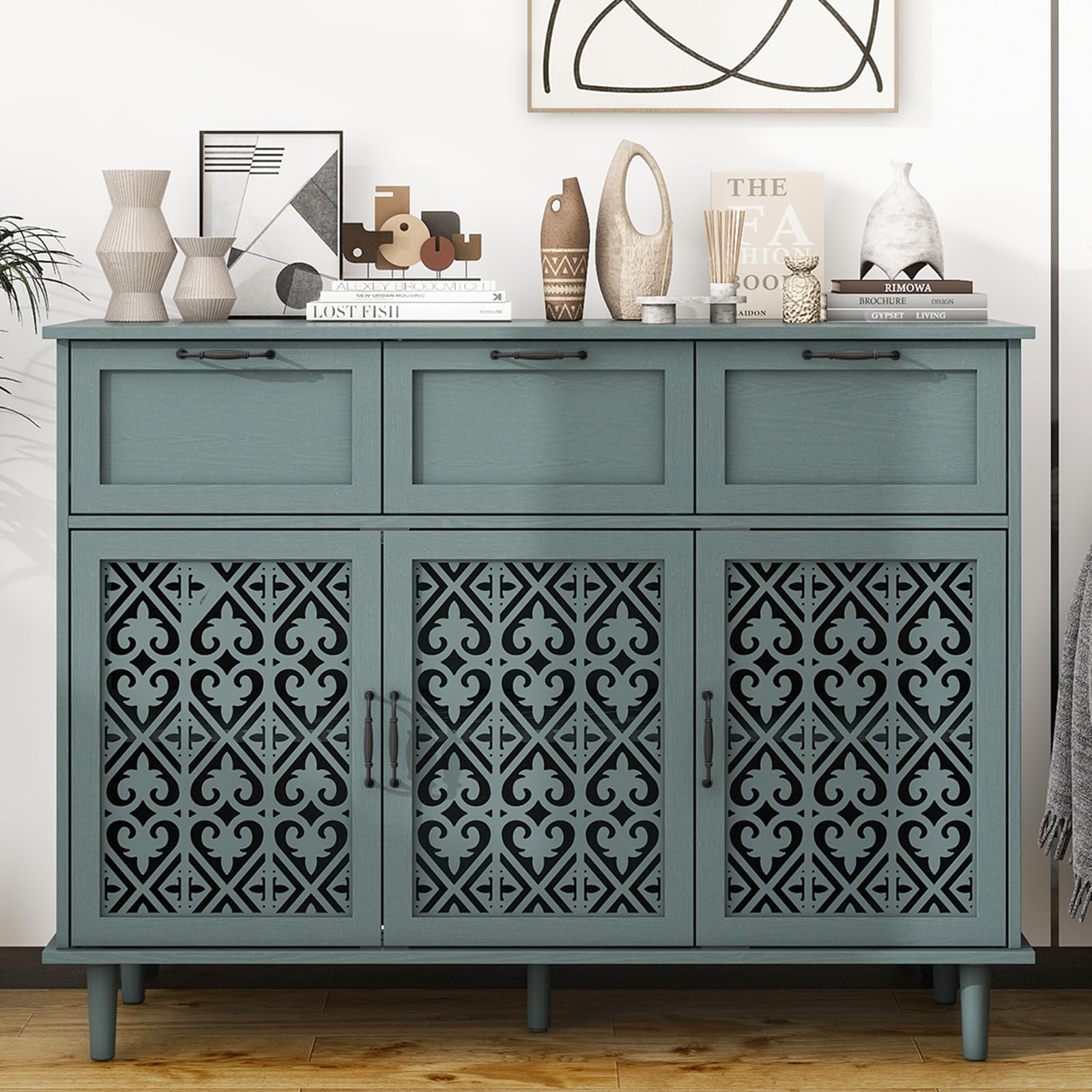 Amazon.com - mixtavie Green Sideboard Buffet Cabinet with Storage ...