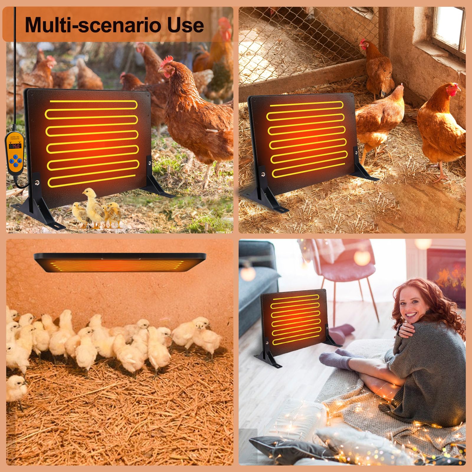 MQFORU Dual Sided Chicken Coop Heater, 120W Adjustable Wattage UL ...