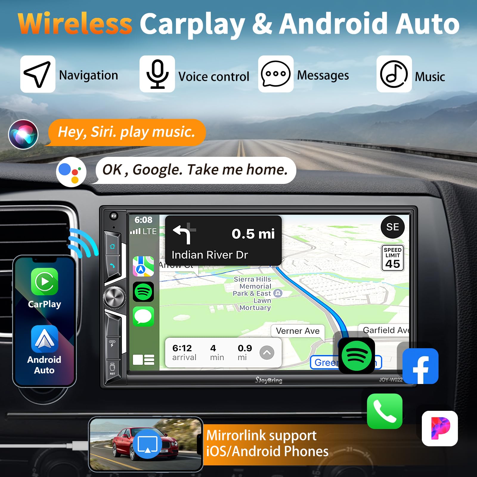 Snapklik.com : SJoyBring Wireless Double Din Car Stereo