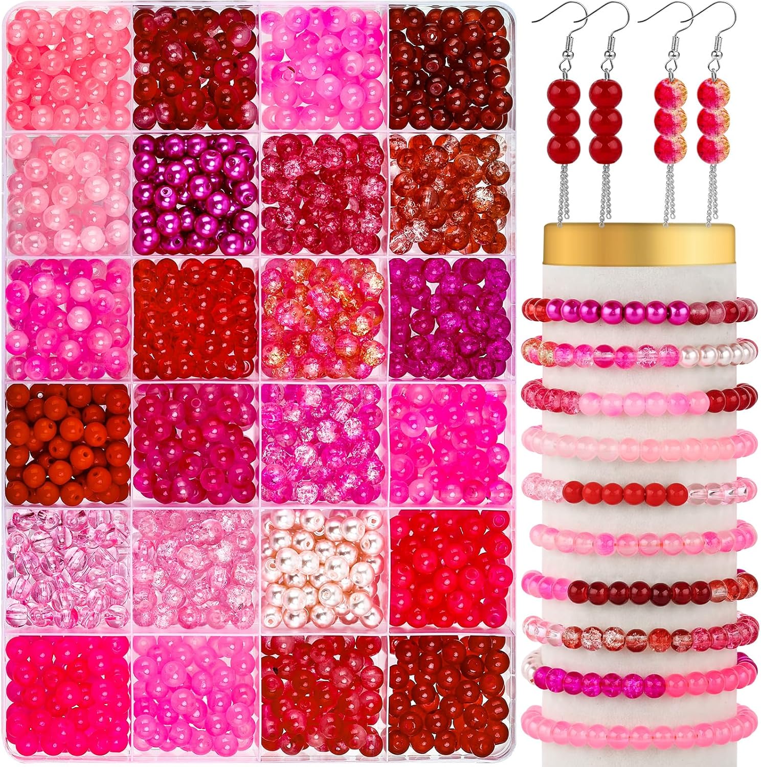 Amazon.com: XSEINO About 1200PCS 6mm Glass Beads Bracelet Making Kit,24 ...