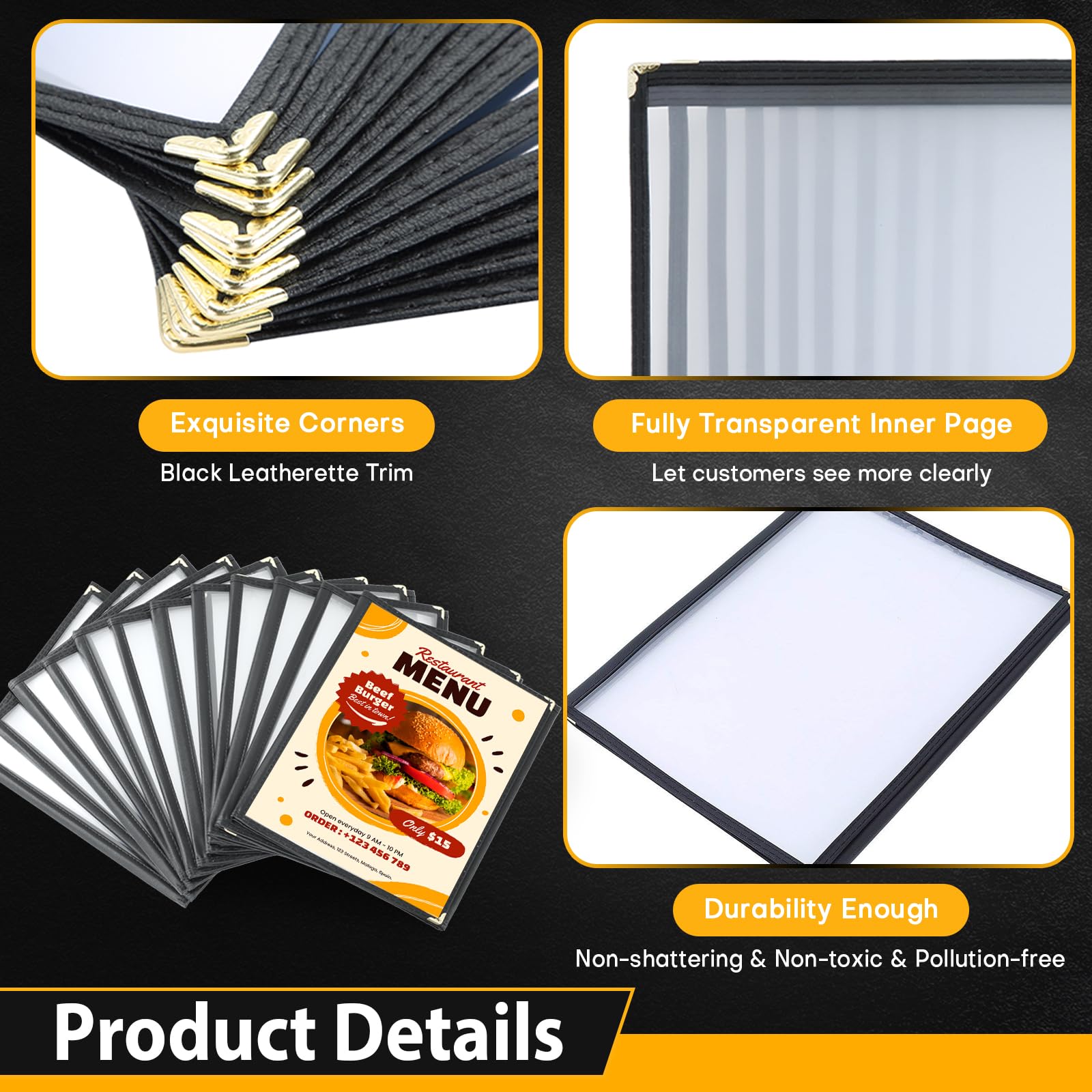 Snapklik.com : 12 Pack Menu Covers, 3 Page 6 View Transparent Menu ...