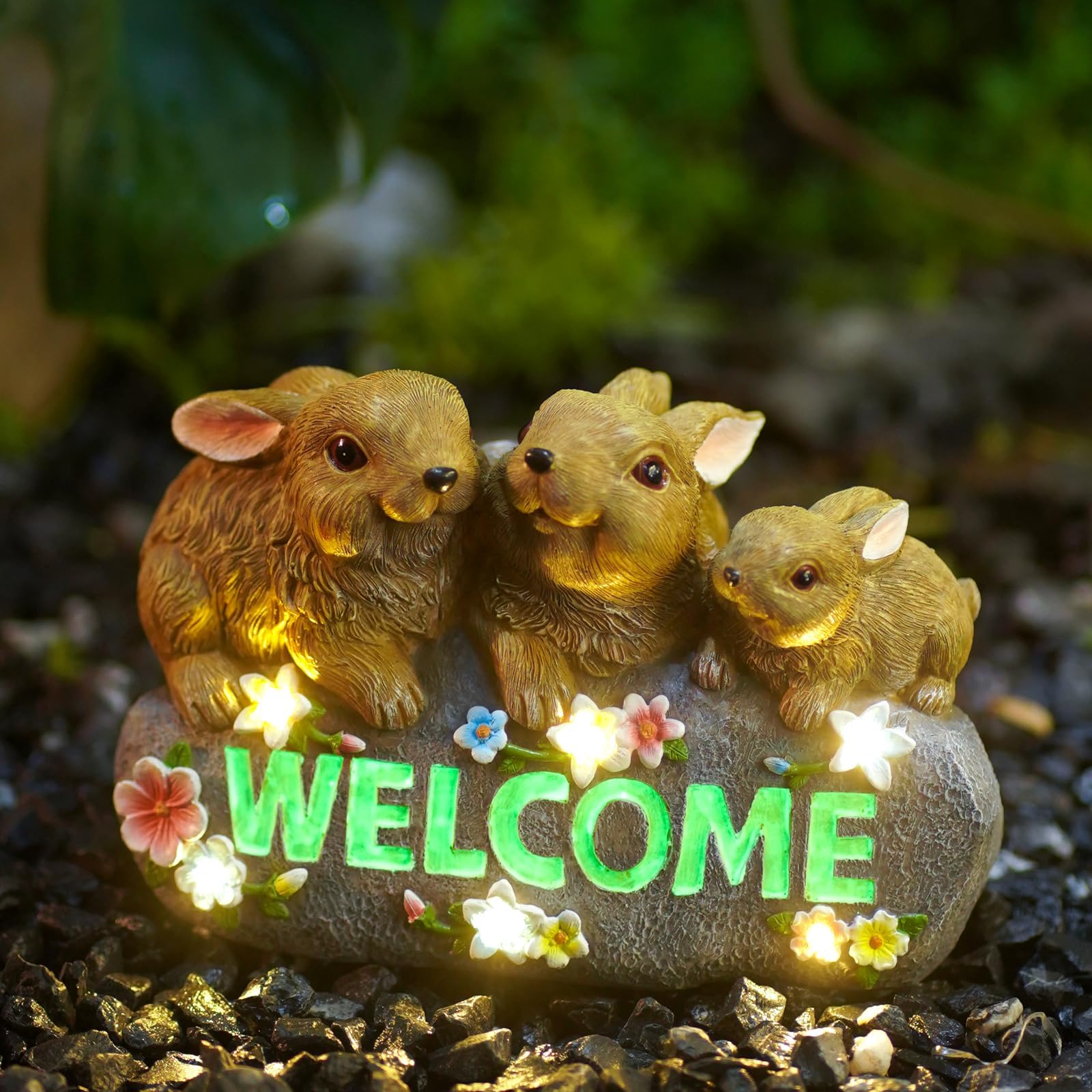 Amazon.com: Solar Garden Outdoor Statues Cute Frog Face Turtles Welcome ...